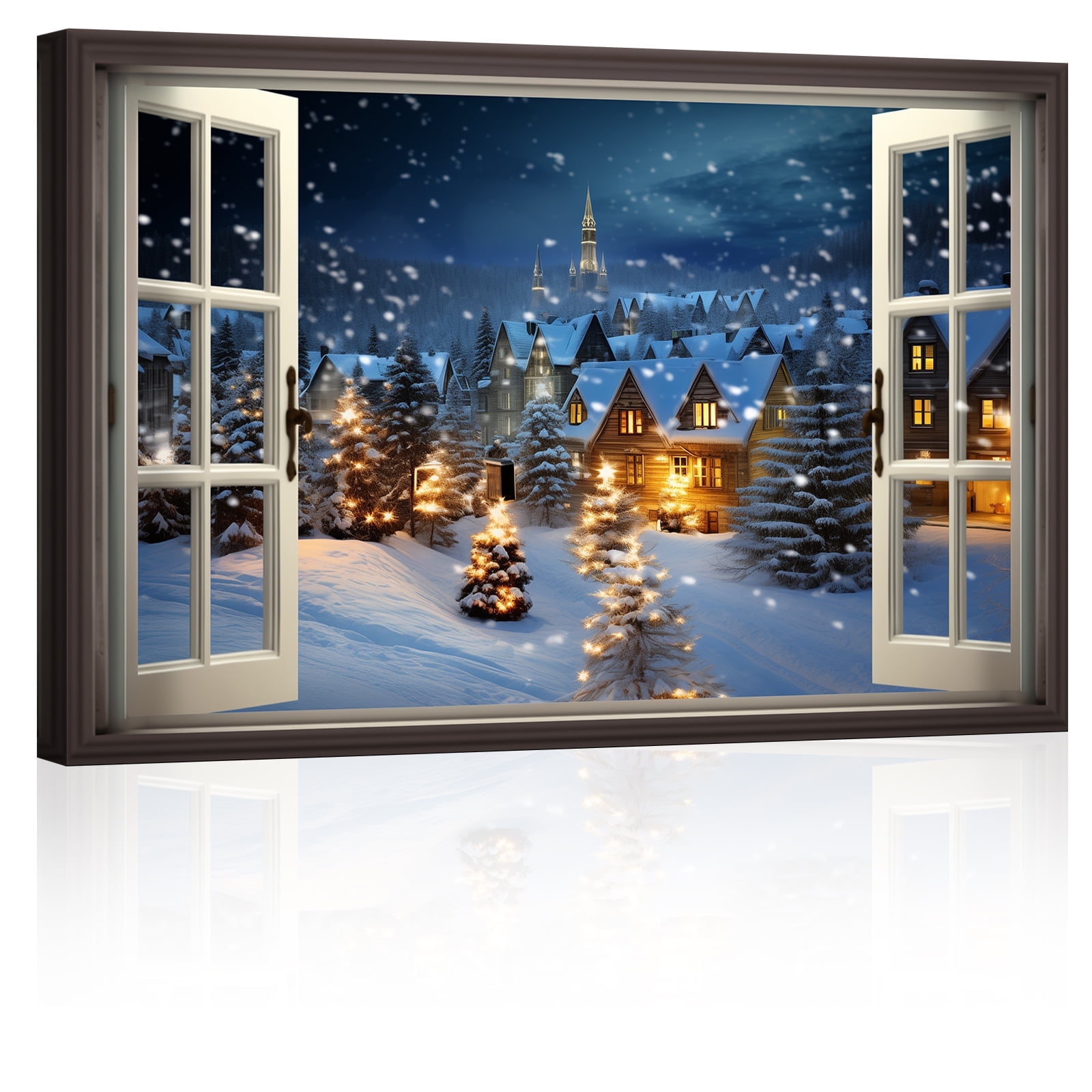 ZHONGYUTONG Christmas Canvas Wall Art Snow Window View Picture Prints ...