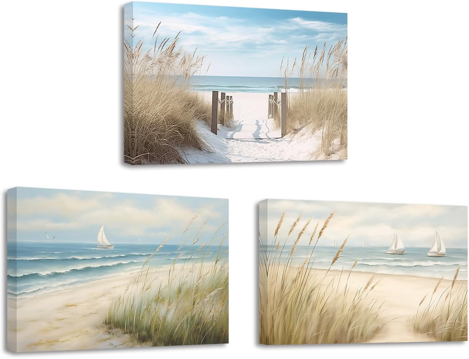 ZHONGYUTONG Coastal Wall Art 3 Pieces Beach Pathway Sailing Boat ...