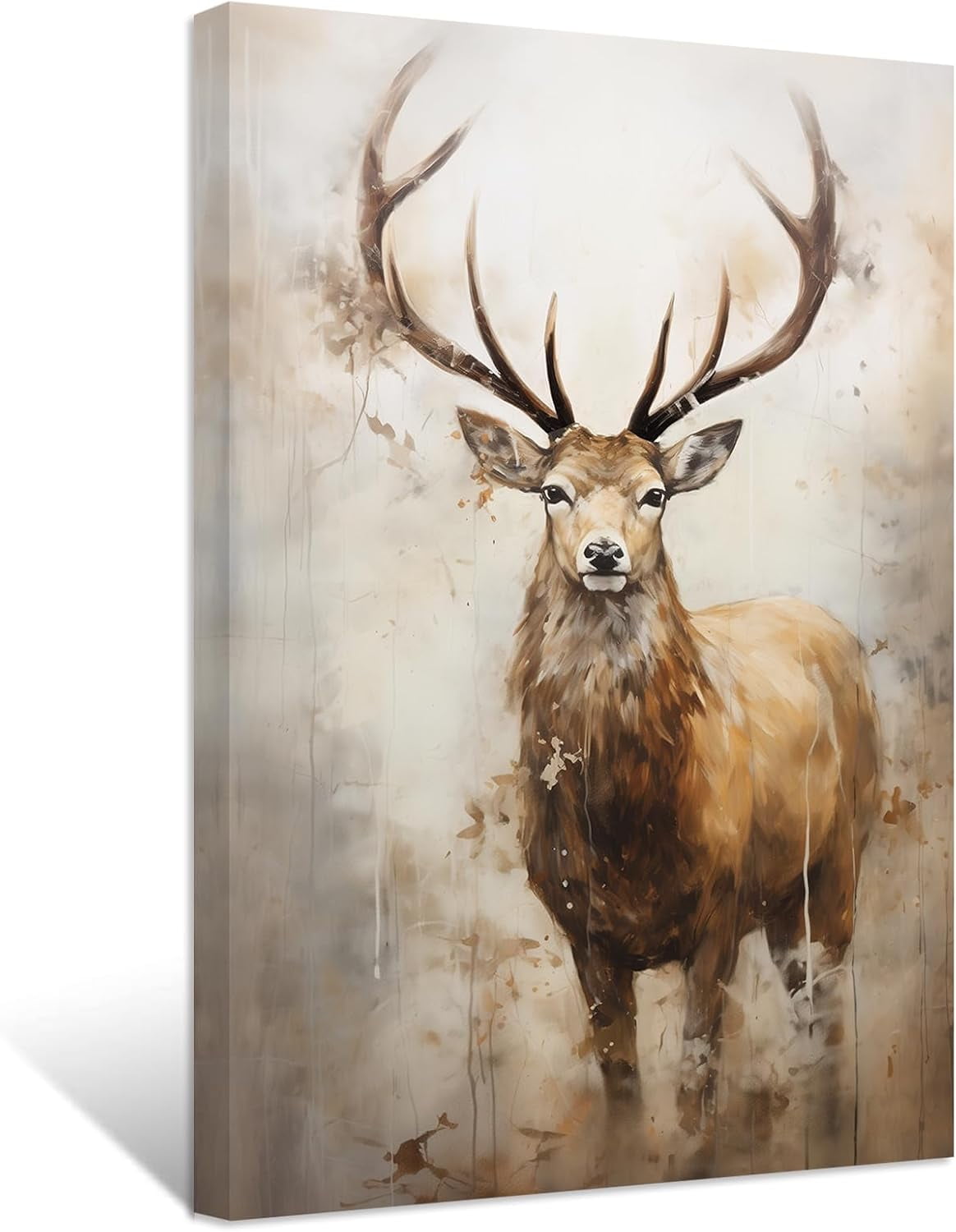 ZHONGYUTONG Deer Canvas Wall Art Elk Head Paintings Abstract Vintage ...