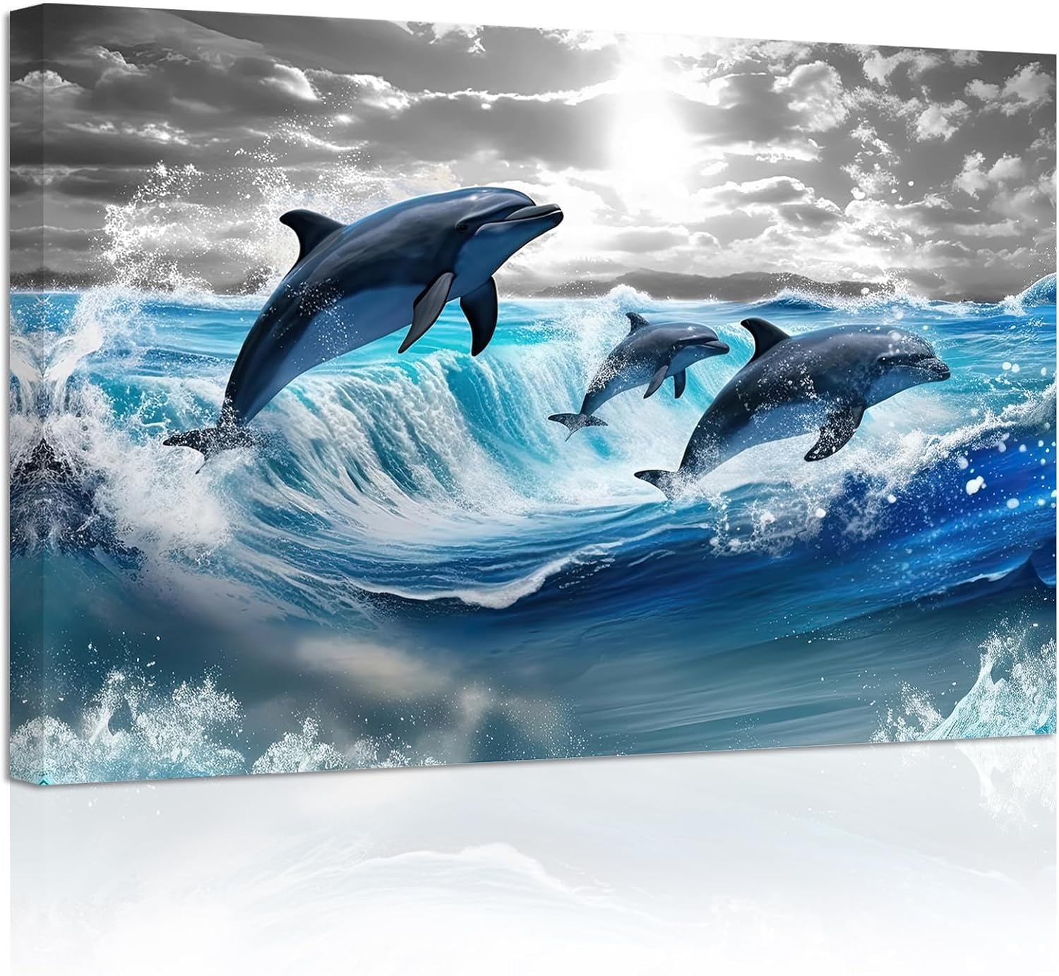 ZHONGYUTONG Dolphin Canvas Wall Art Jumping Dolphin Picture Prints Blue ...