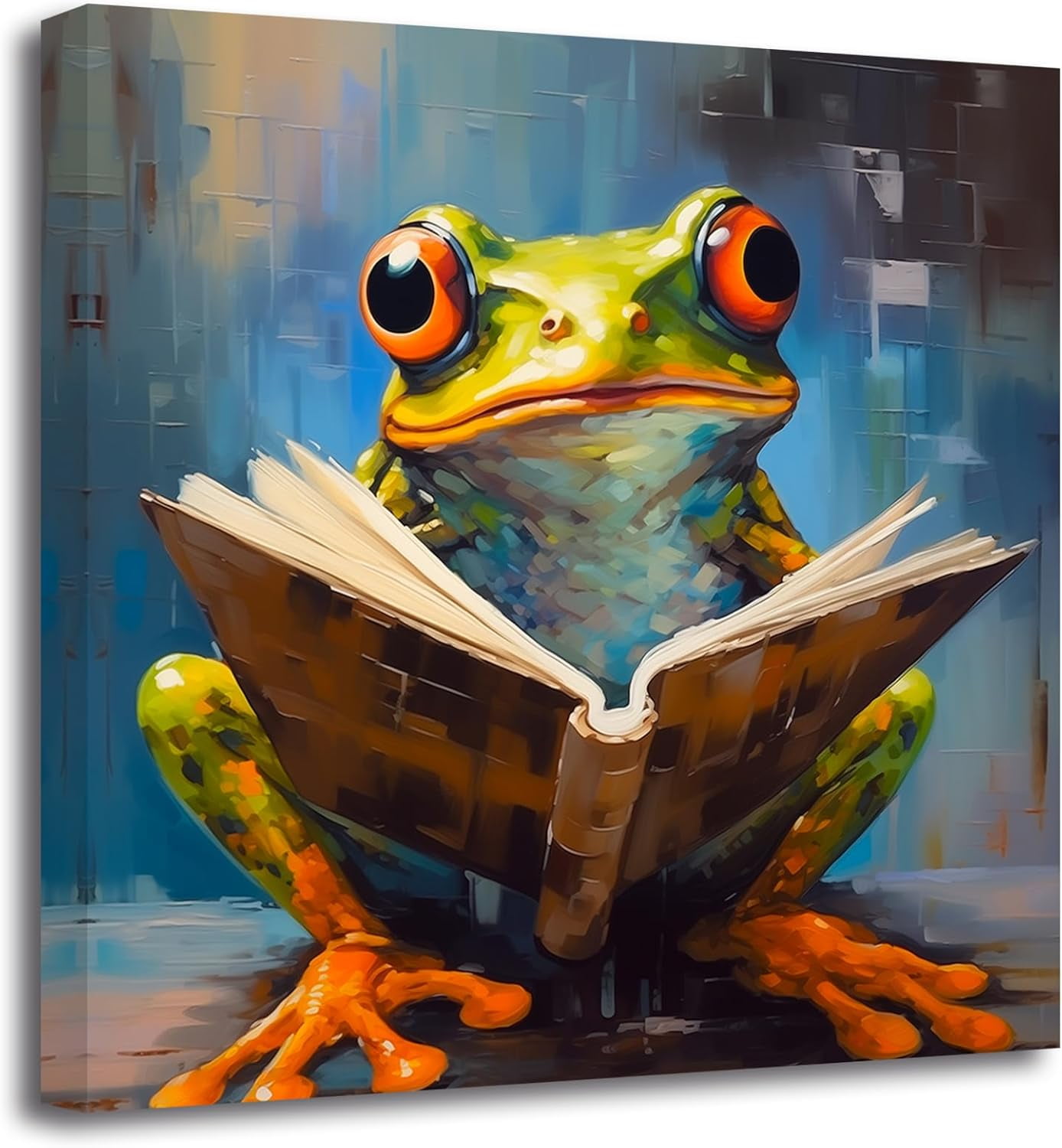 ZHONGYUTONG Frog Wall Art Cute Frog Reading Book Poster Prints Abstract ...