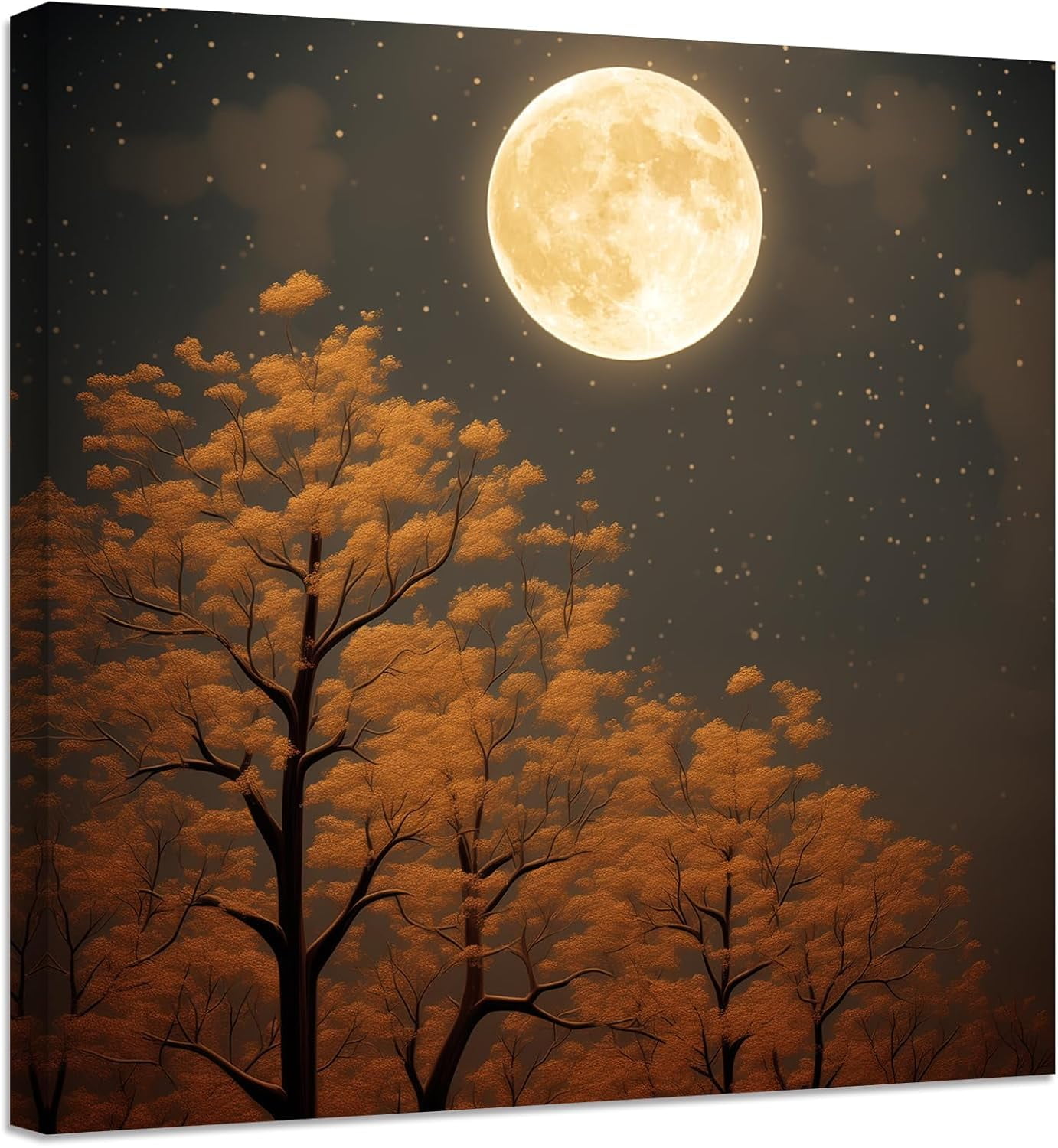 ZHONGYUTONG Full Moon Canvas Wall Art Yellow Tree with Moon Painting ...