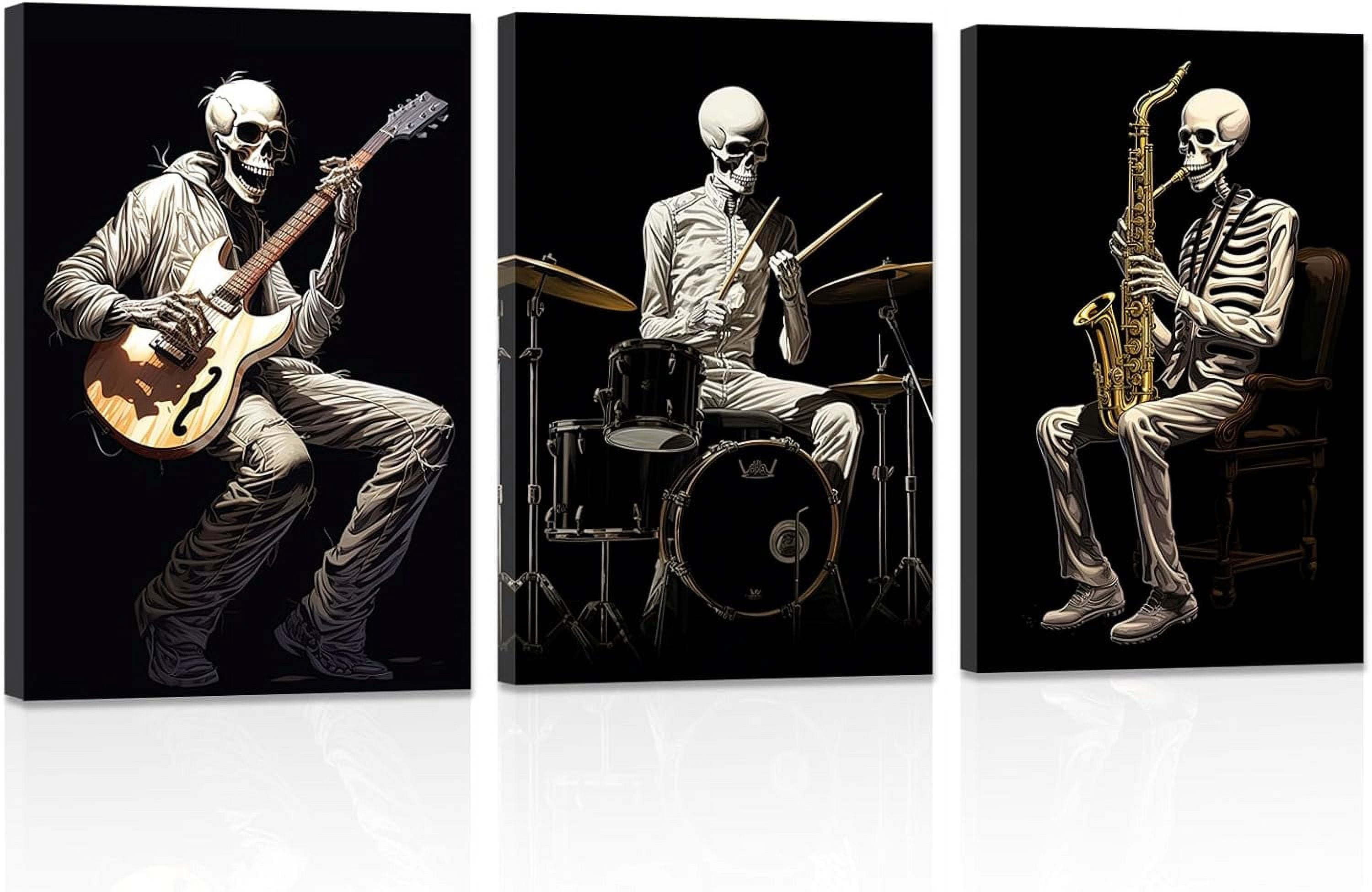 ZHONGYUTONG Funny Canvas Wall Art 3 Pieces Skeleton with Musical ...