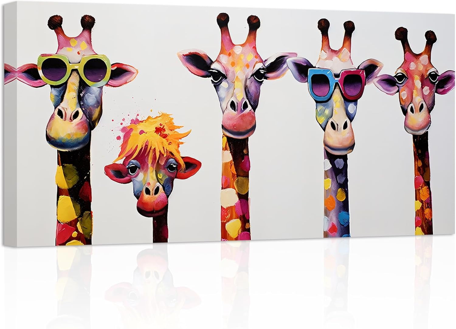 ZHONGYUTONG Giraffe Family Canvas Wall Art Cute Colorful Animal Poster ...