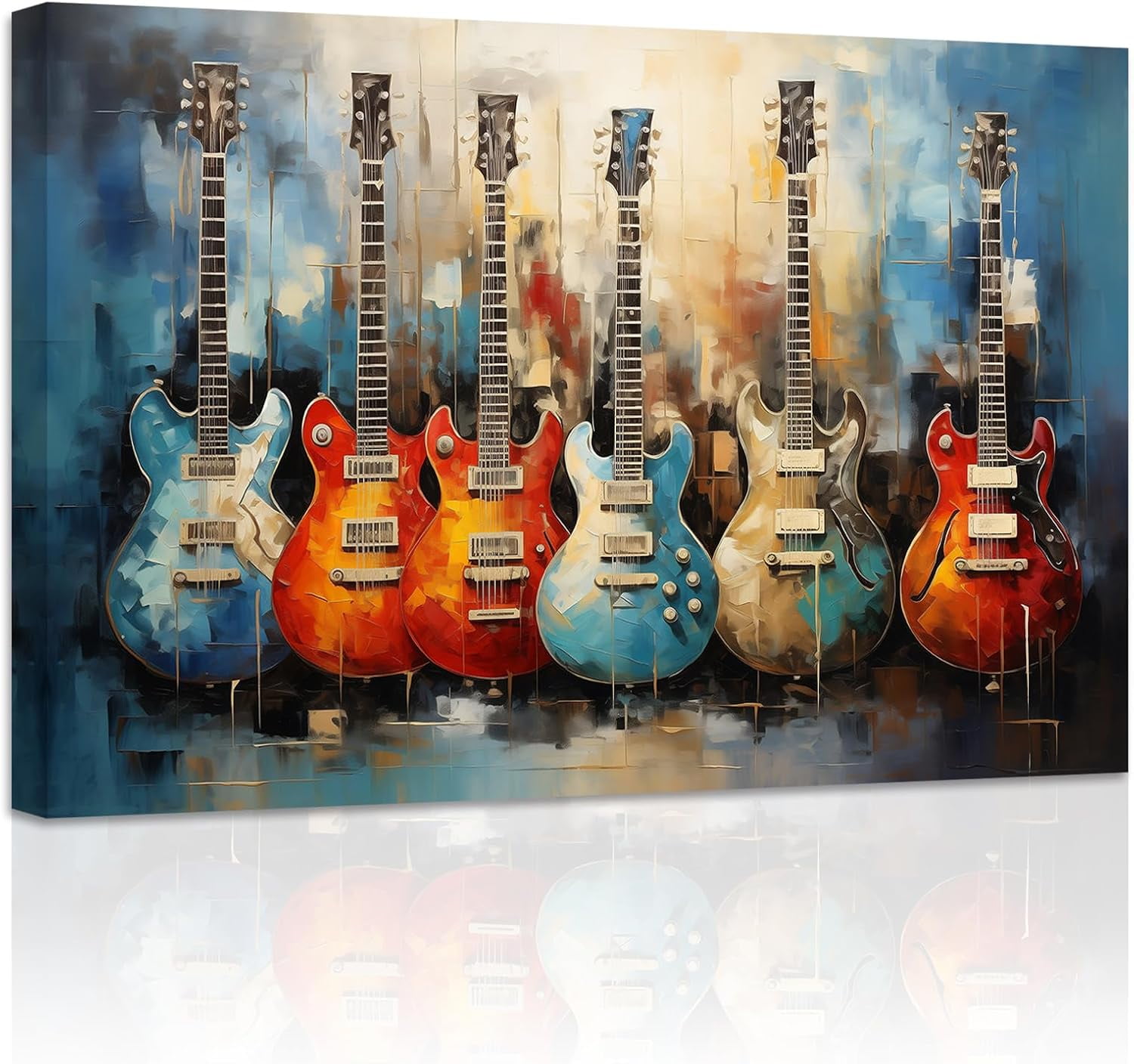 ZHONGYUTONG Guitar Canvas Wall Art Abstract Blue Guitar Painting Prints ...