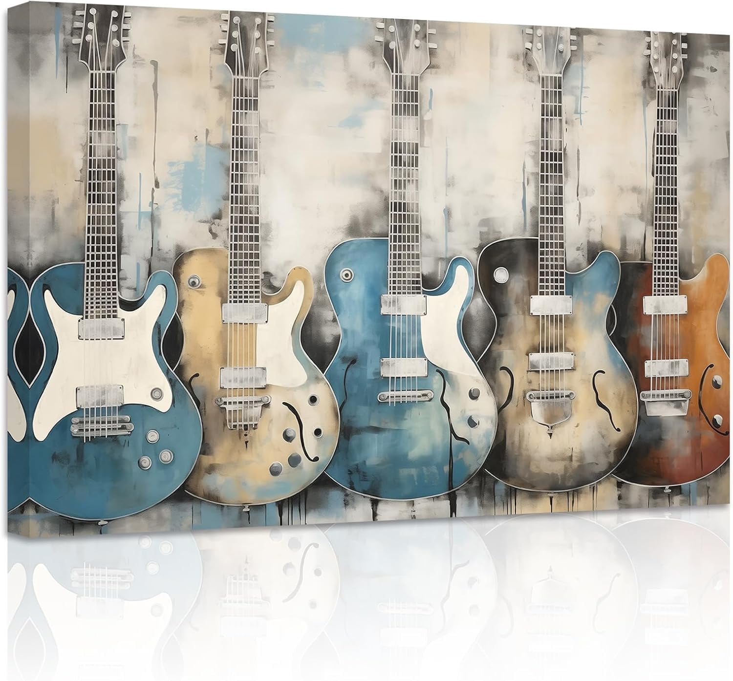 ZHONGYUTONG Guitar Canvas Wall Art Abstract Blue Guitar Painting Prints ...