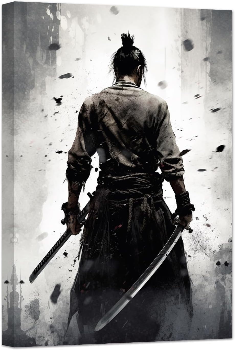 ZHONGYUTONG Japanese Samurai Wall Art Black and White Armored Samurai ...