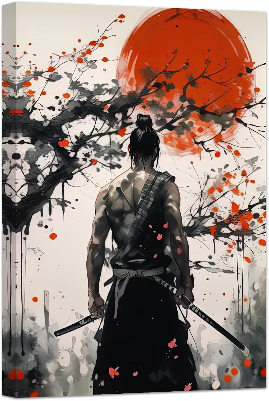 ZHONGYUTONG Japanese Samurai Wall Art Black and White Armored Samurai ...