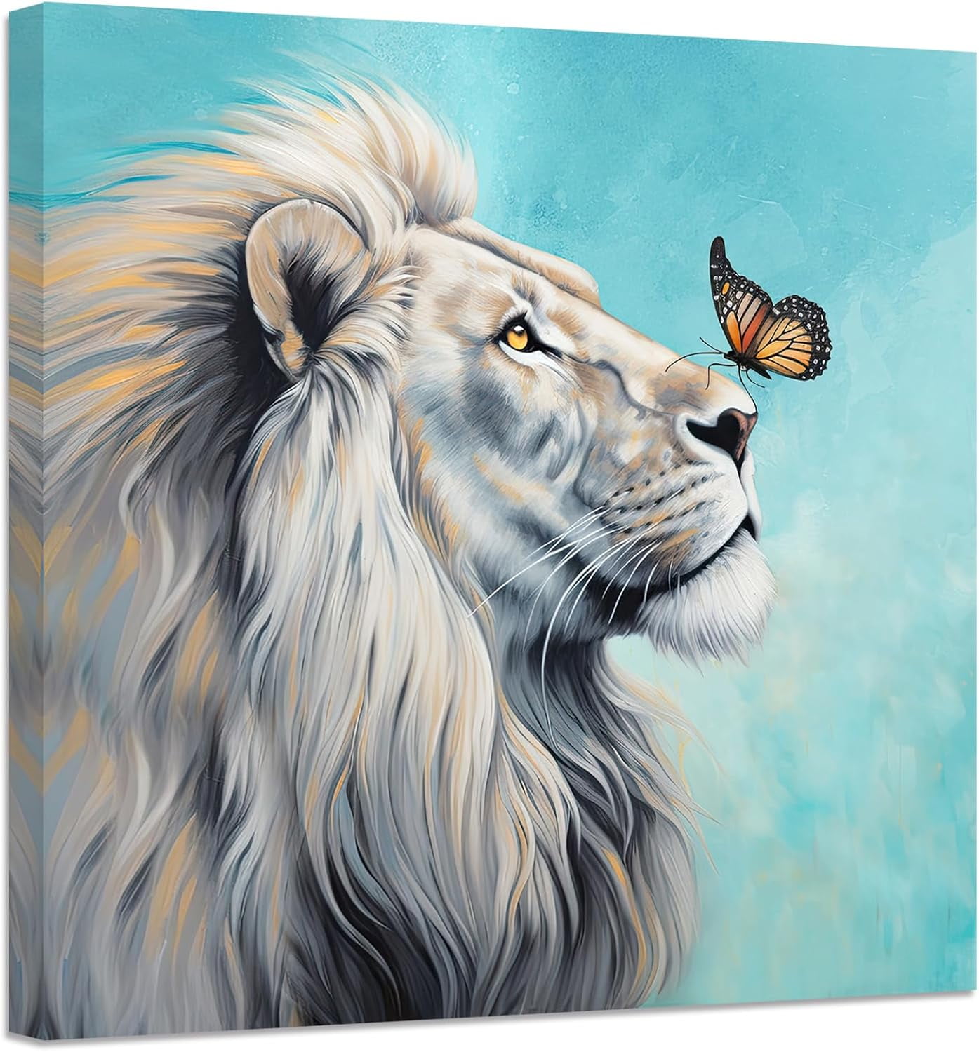 ZHONGYUTONG Lion Canvas Wall Art Lion & Butterfly Poster Prints Wild ...