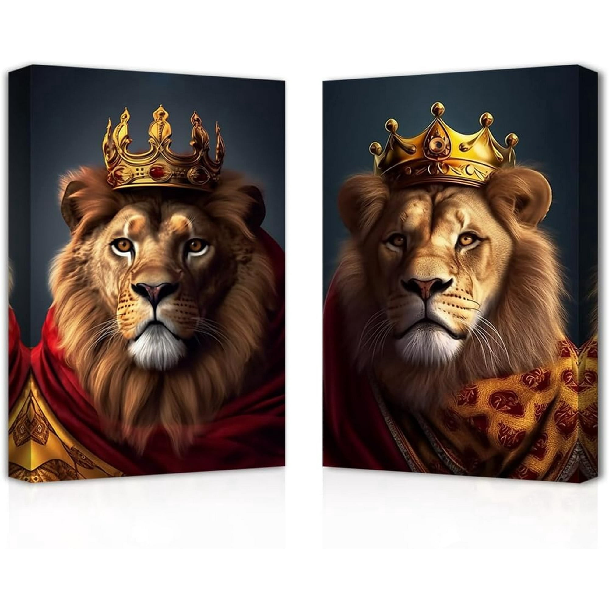 ZHONGYUTONG Lion and Lioness Canvas Wall Art 2 Pieces Lion King Couple ...