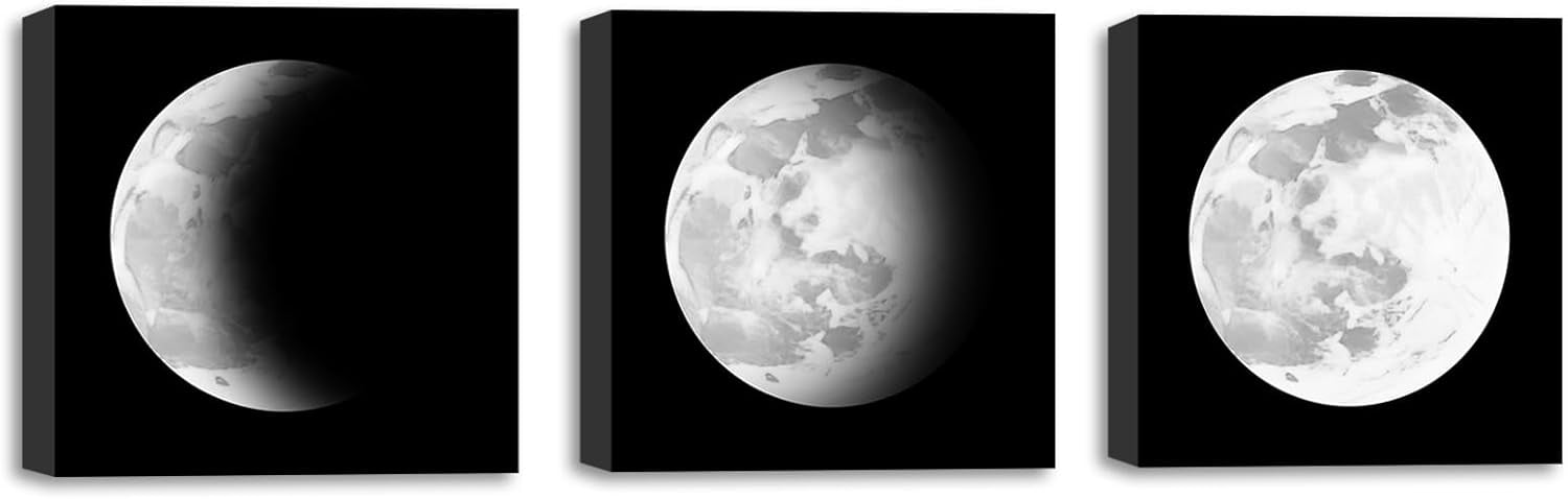 ZHONGYUTONG Moon Phase Wall Art 3 Pieces Black and White Moon Picture ...