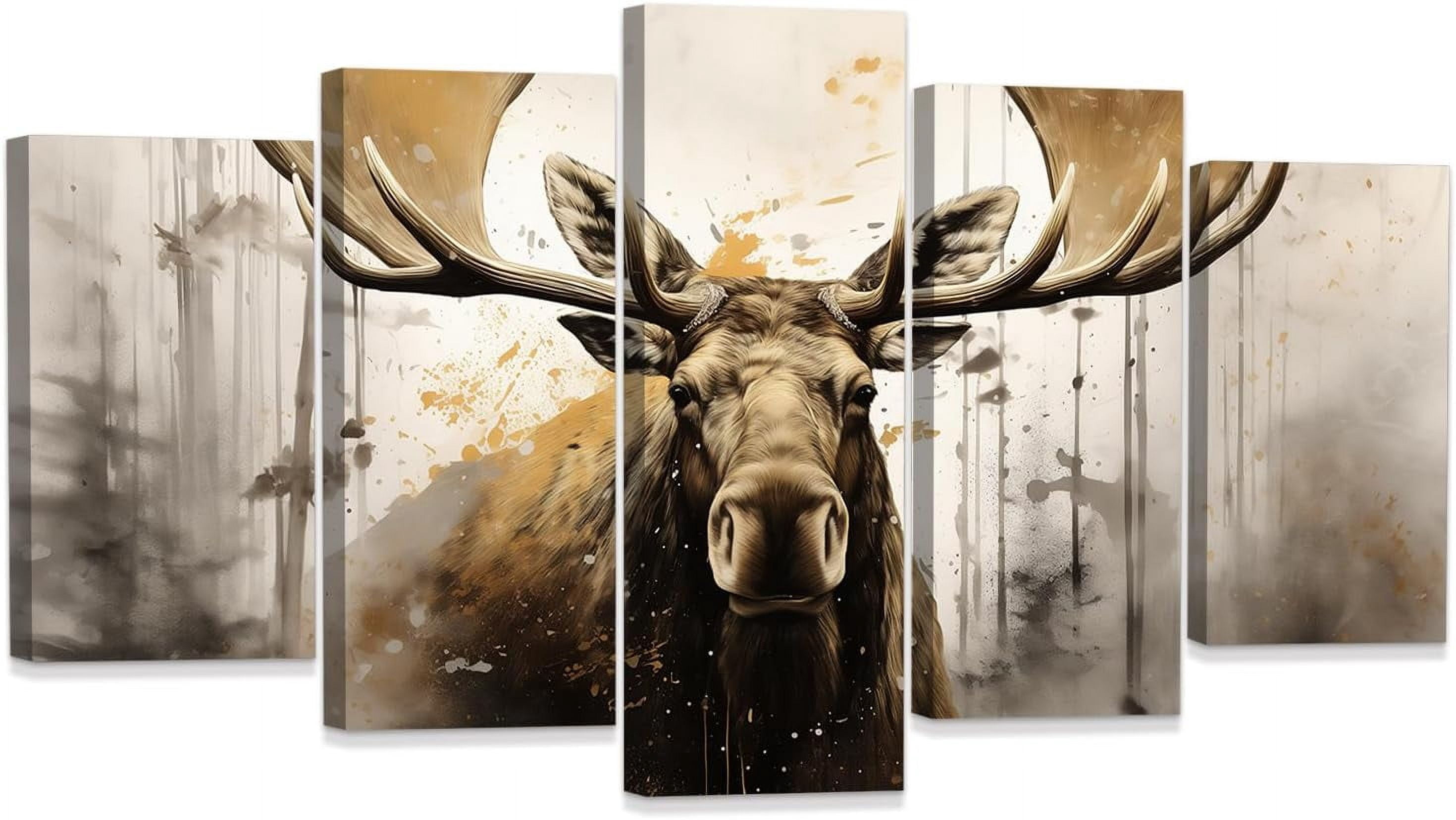 ZHONGYUTONG Moose Canvas Wall Art 5 Piece Abstract Wildlife Painting ...
