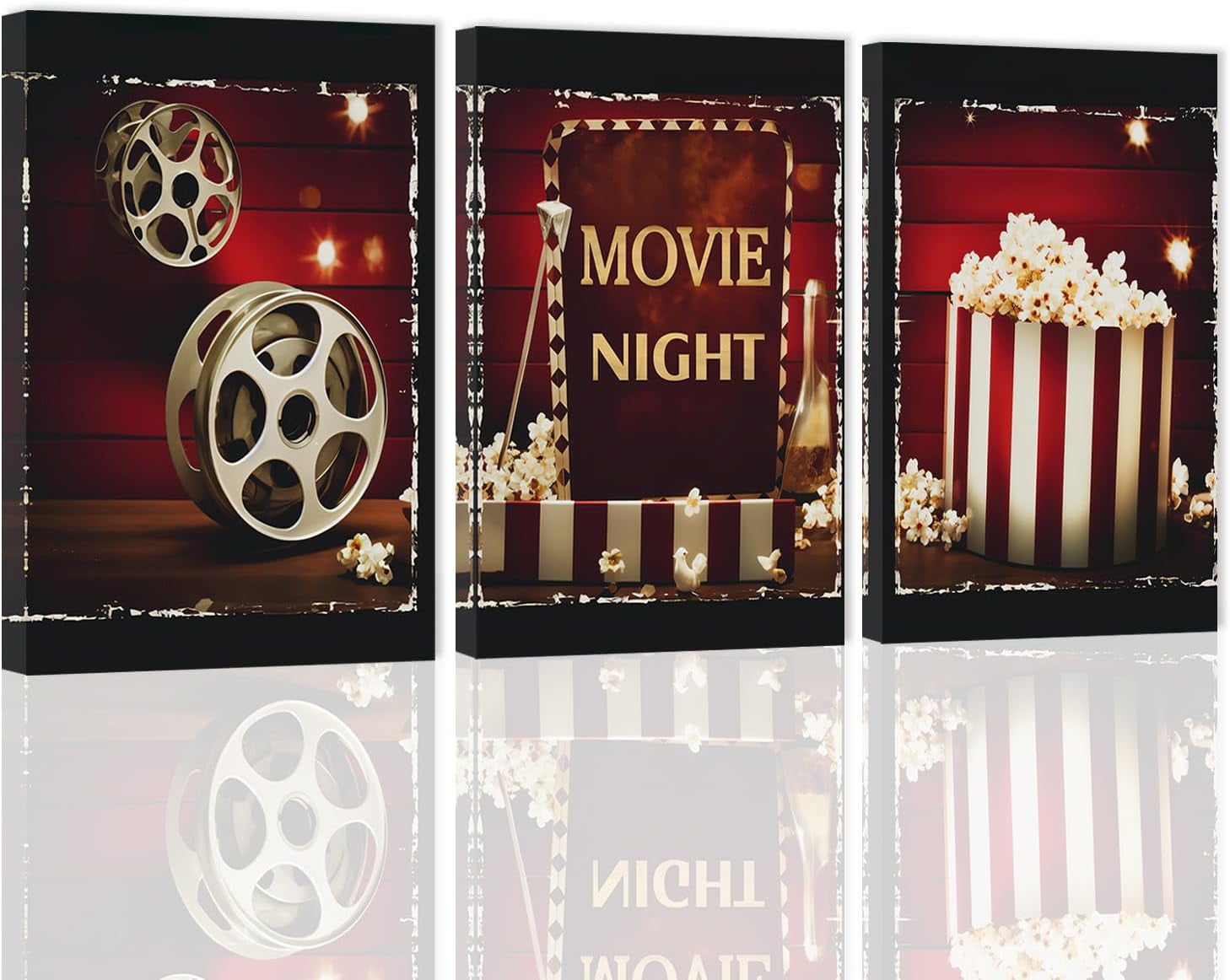 ZHONGYUTONG Movie Wall Art 3 Piece Movie Sign Canvas Print Black and ...