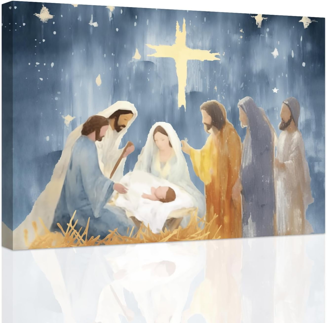ZHONGYUTONG Nativity Canvas Baby Jesus Wall Art Nativity Scene ...