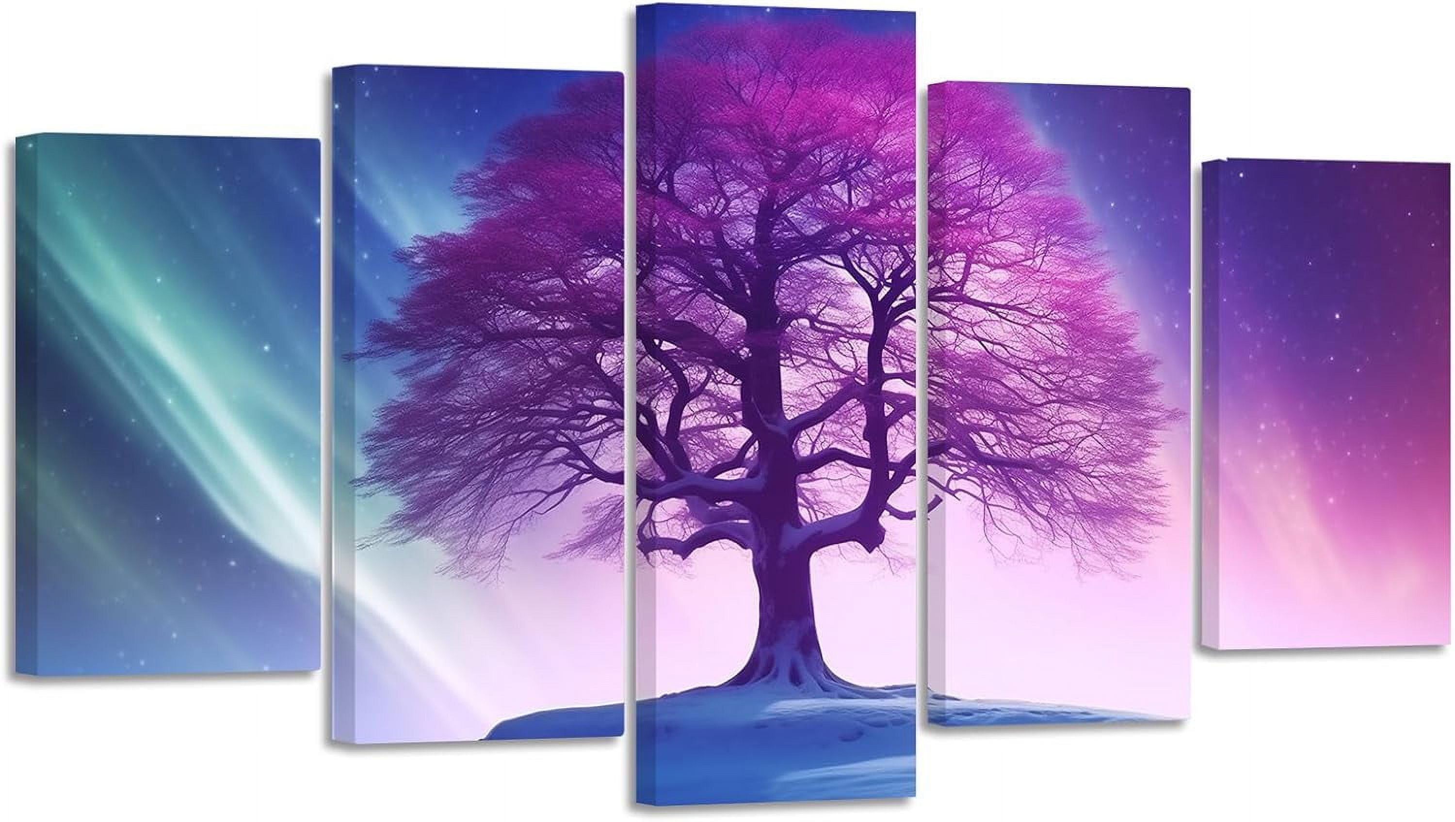 ZHONGYUTONG Northern Lights Wall Art 5 Pieces Big Tree with Aurora ...