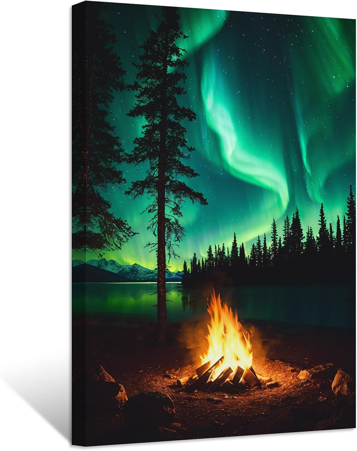 ZHONGYUTONG Northern Lights Wall Art Aurora Borealis Painting Forest ...