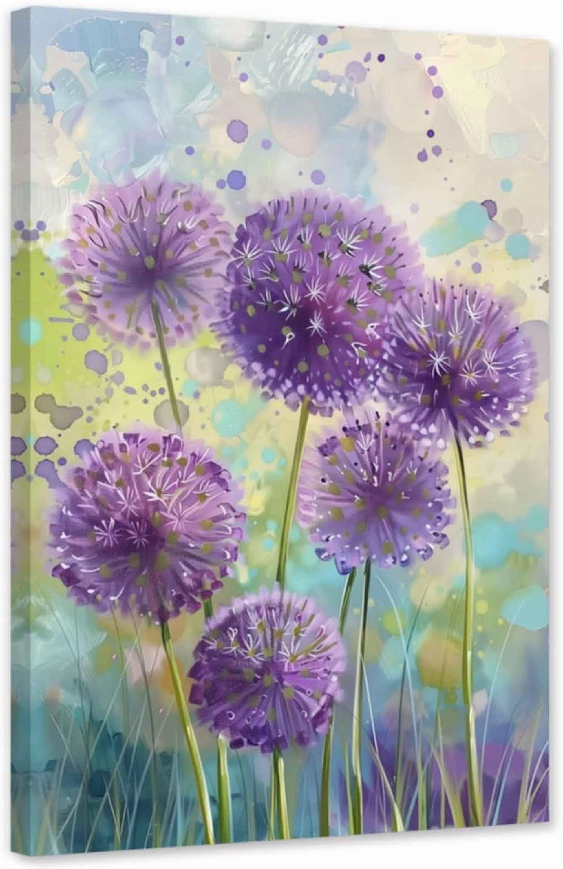 ZHONGYUTONG Purple Dandelion Canvas Wall Art Abstract Dandelion Flower ...