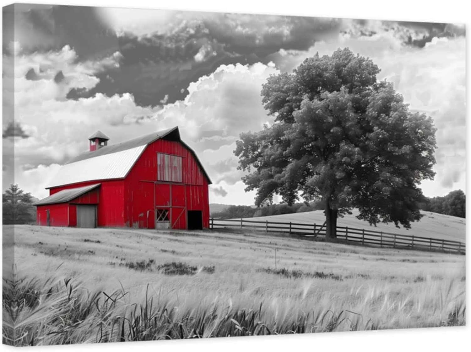 ZHONGYUTONG Red Barn Canvas Wall Art Farmhouse Black and White Pictures ...