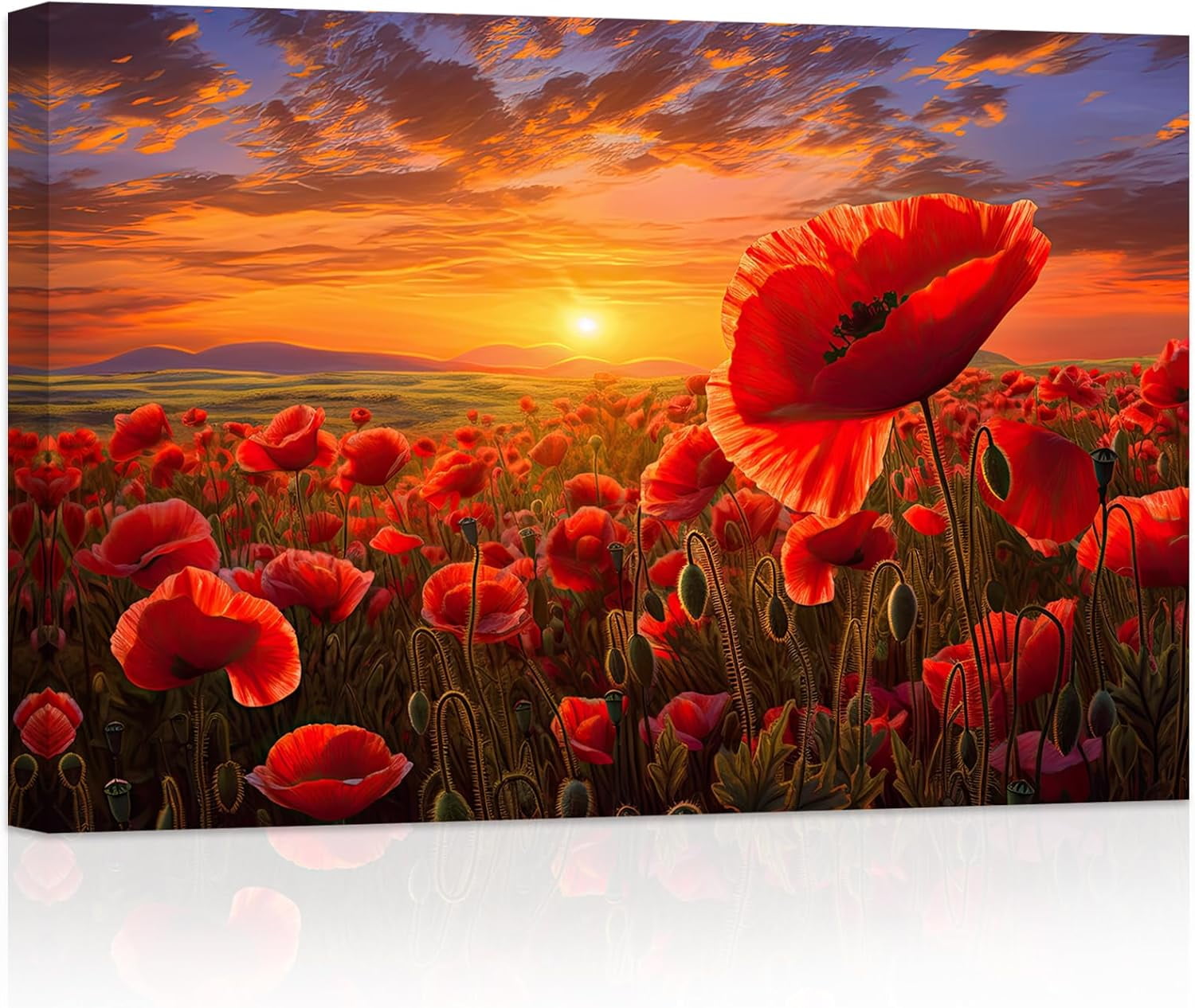 ZHONGYUTONG Red Poppies Flower Canvas Wall Art Poppy Floral Field ...