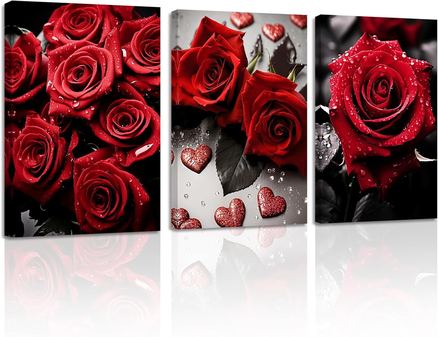 ZHONGYUTONG Red Rose Canvas Wall Art 3 Pieces Elegant Rose Flower ...