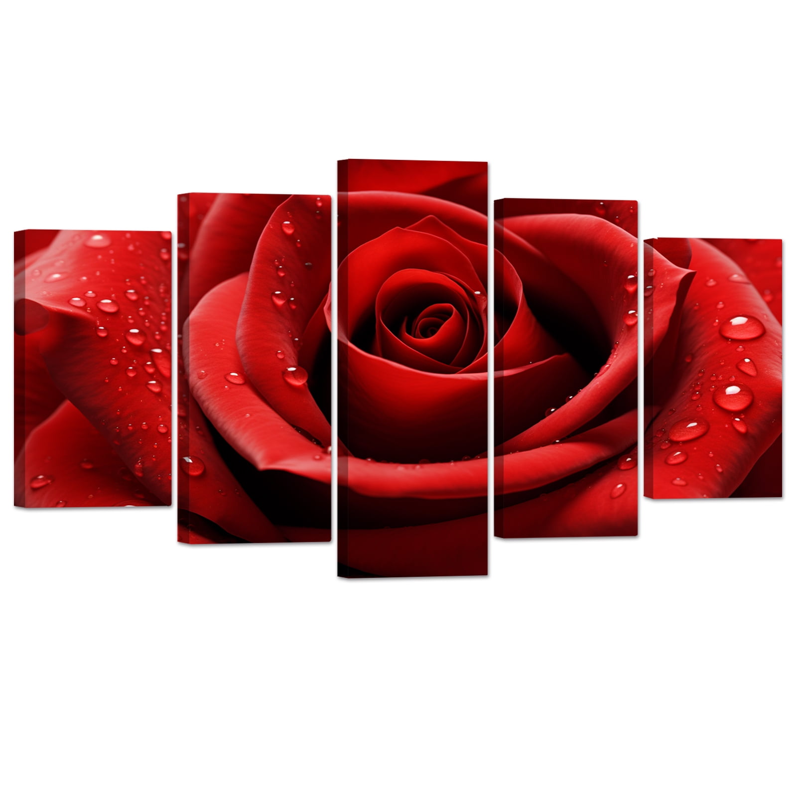 ZHONGYUTONG Red Rose Canvas Wall Art 5 Pieces Blooming Flower Water ...