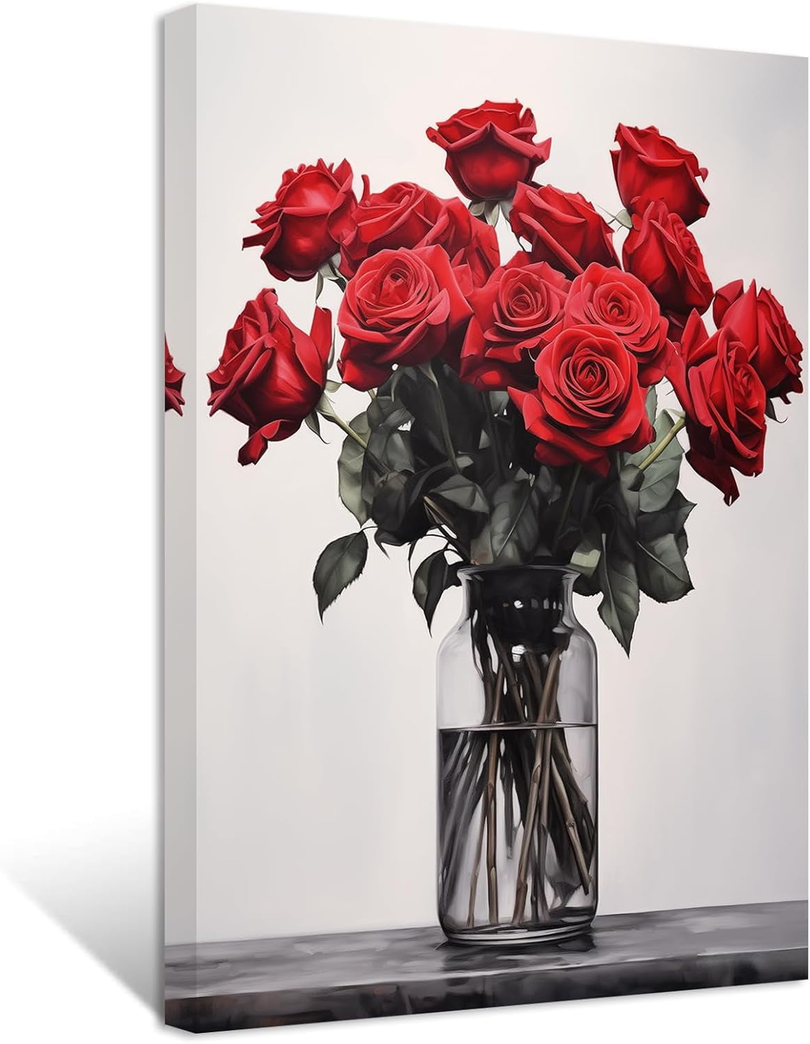 ZHONGYUTONG Red Rose Canvas Wall Art Elegant Rose Flower Painting ...