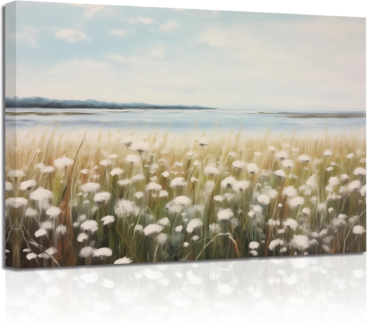ZHONGYUTONG Retro Landscape Wall Art Wildflower Field Meadow Painting ...