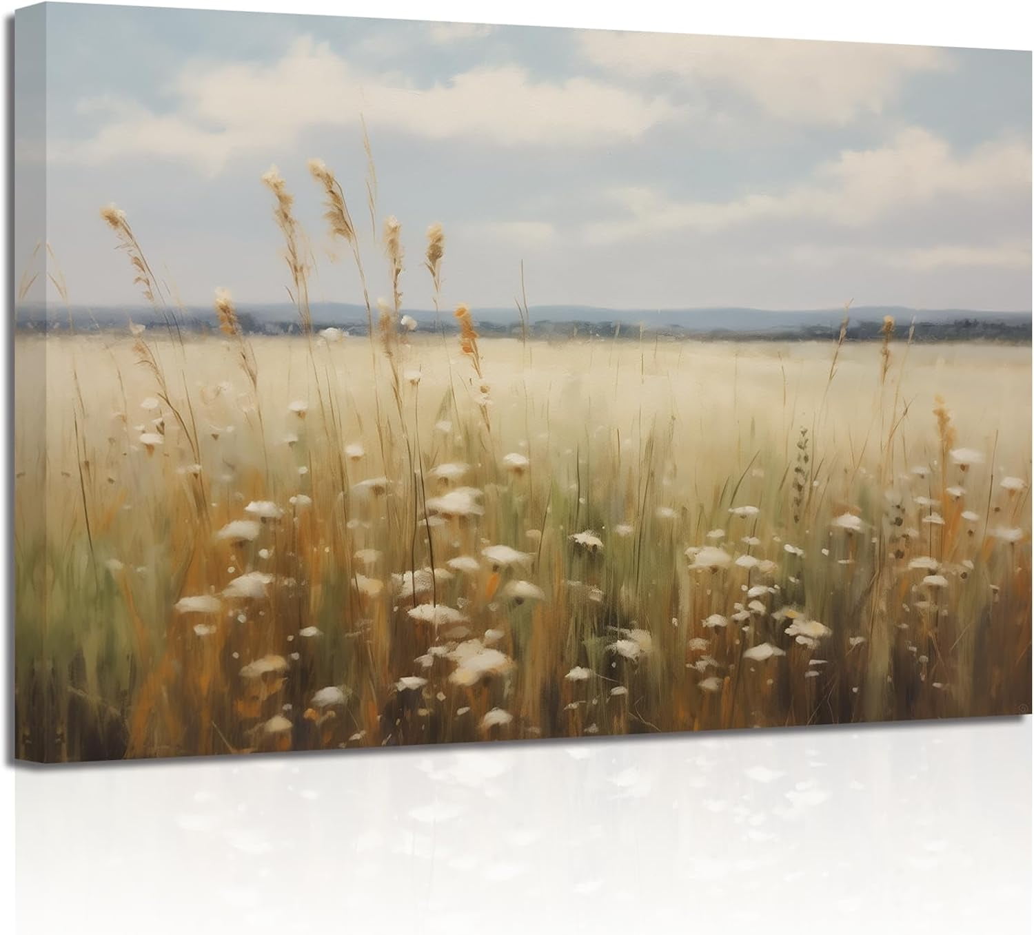 ZHONGYUTONG Retro Landscape Wall Art Wildflower Field Meadow Painting ...