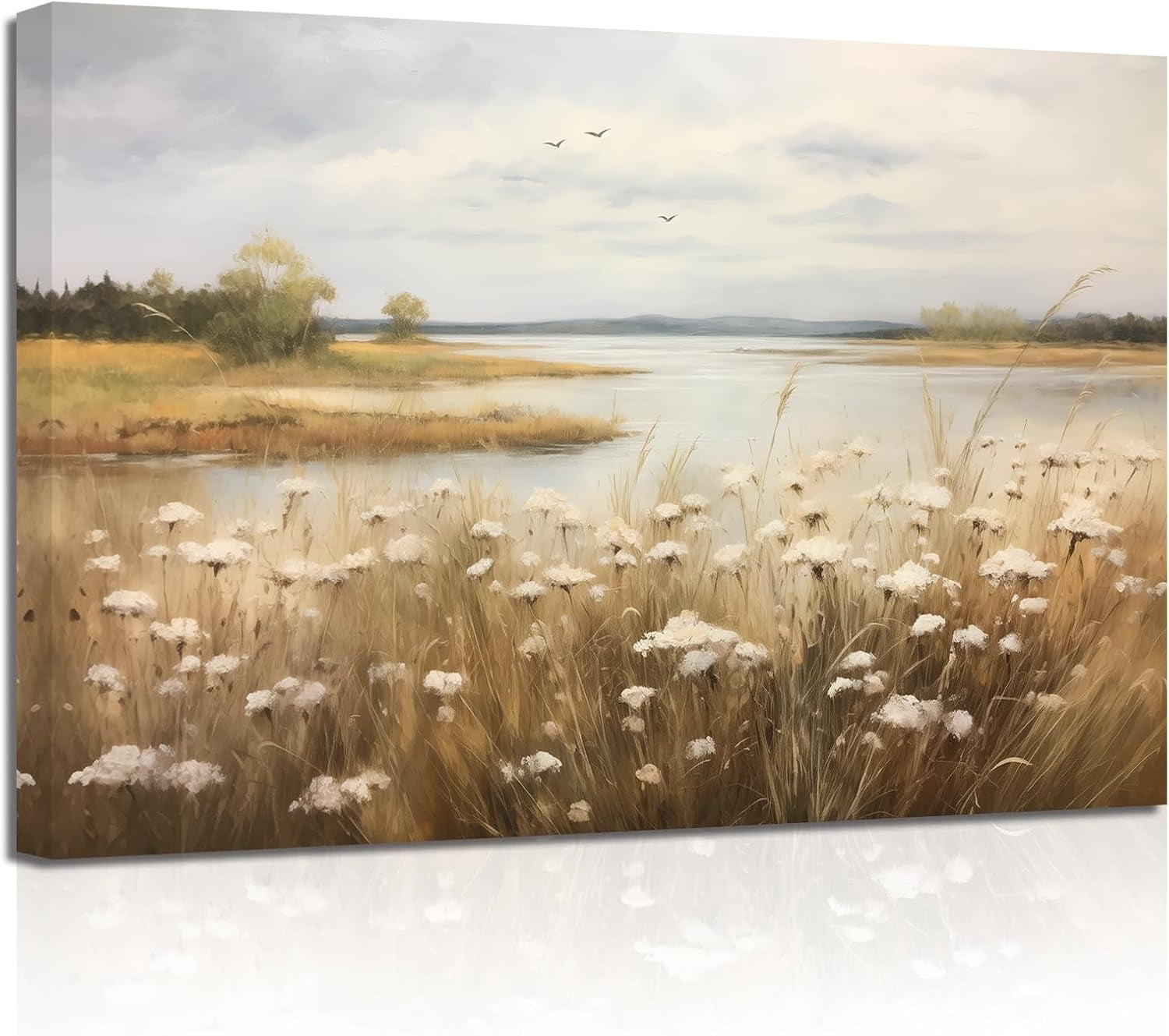 ZHONGYUTONG Retro Landscape Wall Art Wildflower Field Meadow Painting ...