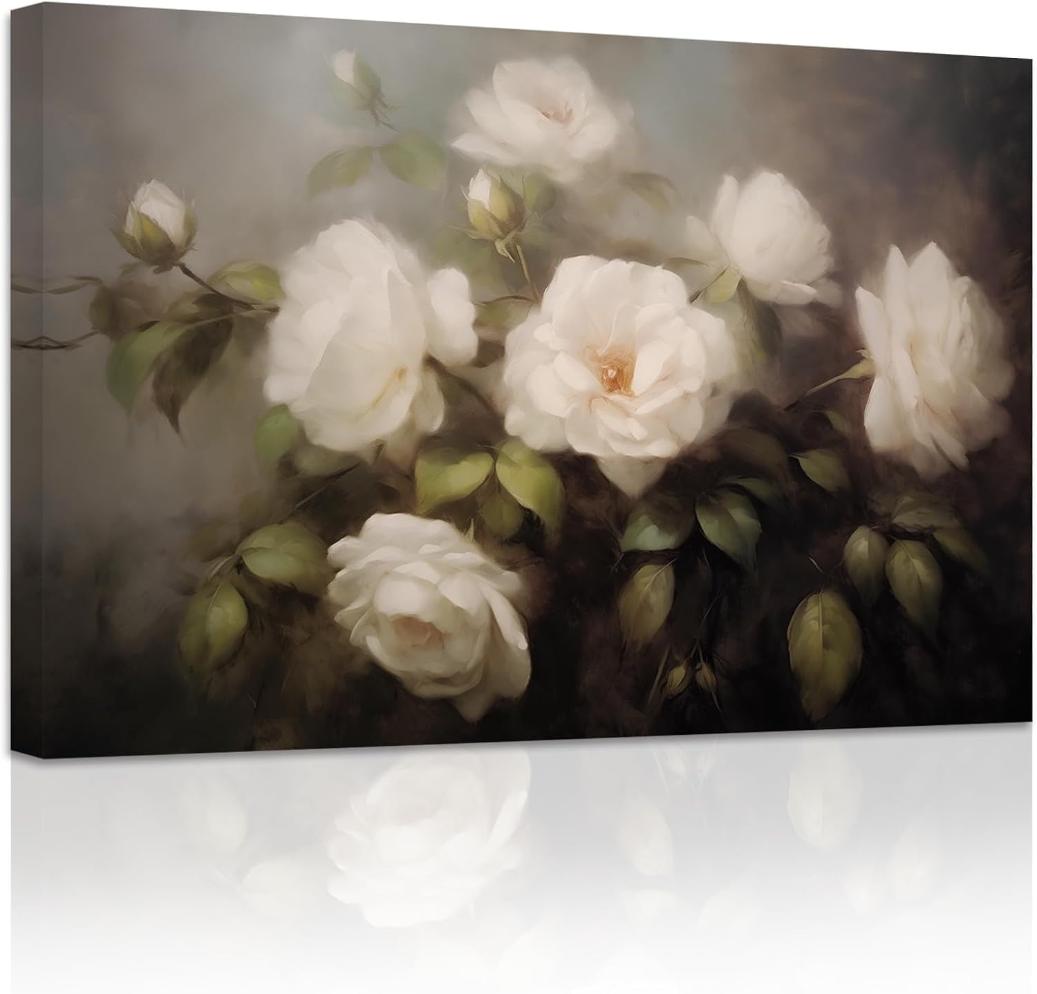 ZHONGYUTONG Rose Flower Canvas Wall Art Vintage White Rose Floral ...