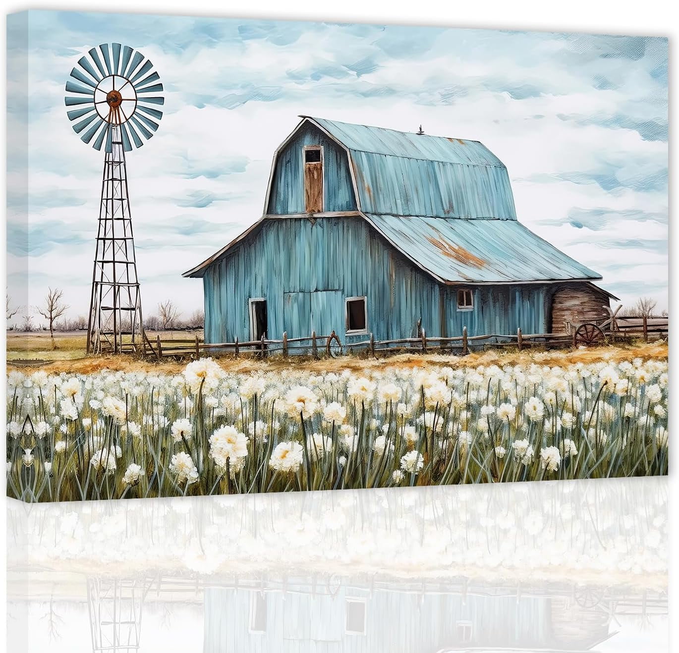 ZHONGYUTONG Rustic Blue Barn Wall Art Country Landscape Windmill ...