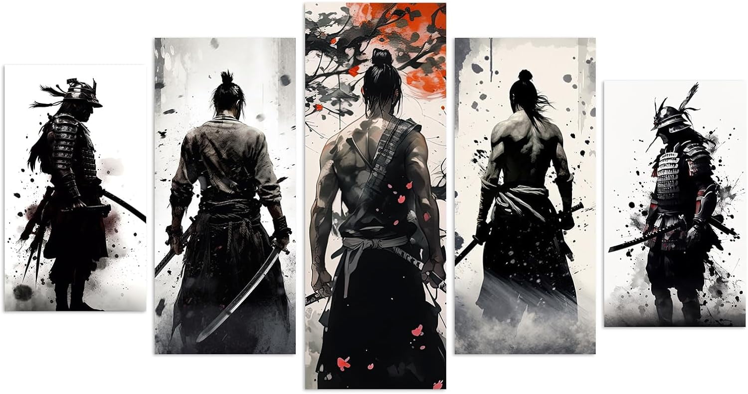 ZHONGYUTONG Samurai Canvas Wall Art 5 Piece Japanese Samurai Poster ...