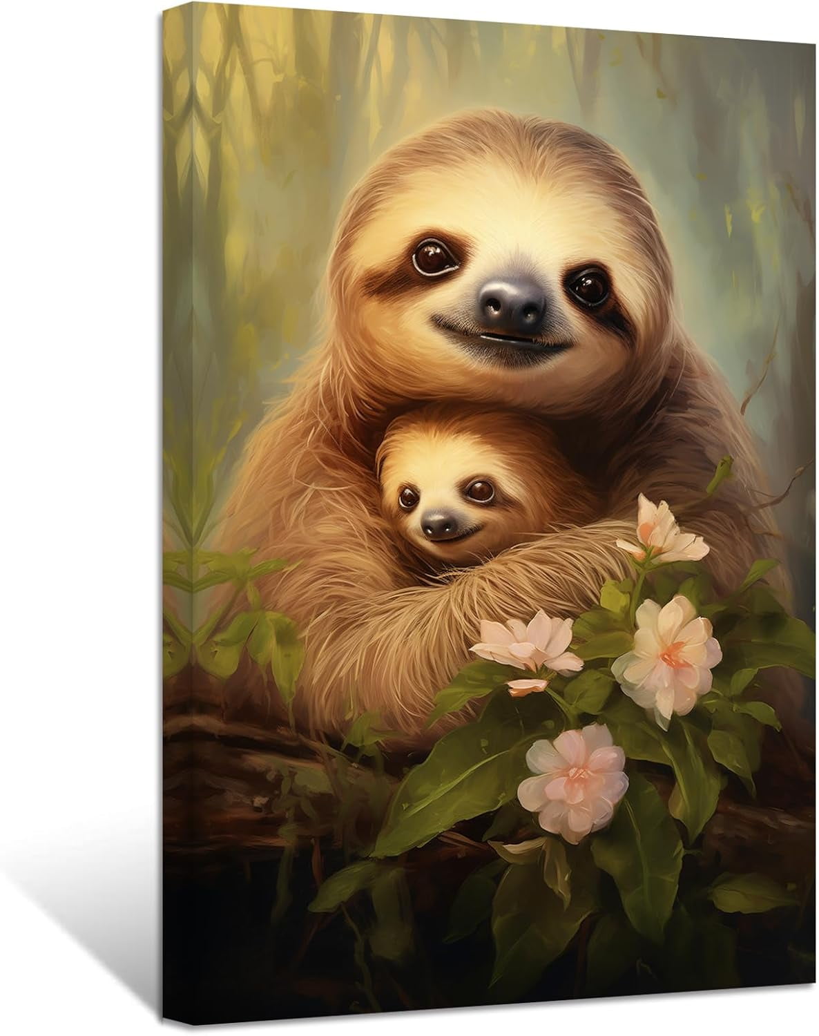 ZHONGYUTONG Sloth Wall Art Sloth Mother and Baby Picture Prints Jungle ...