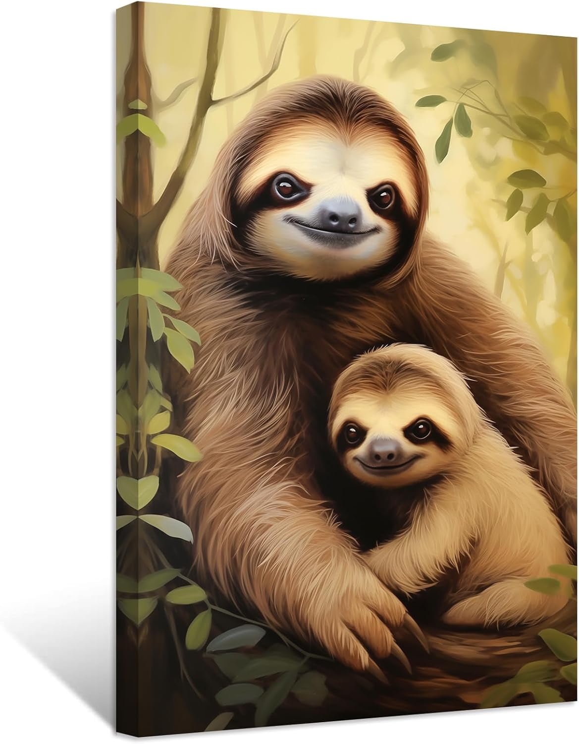 ZHONGYUTONG Sloth Wall Art Sloth Mother and Baby Picture Prints Jungle ...