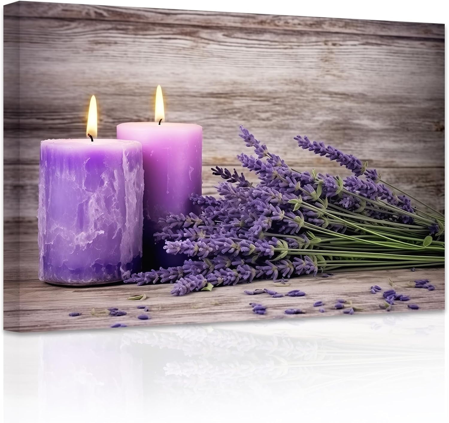 ZHONGYUTONG Spa Bathroom Wall Decor Purple Lavender Candles on Wood ...