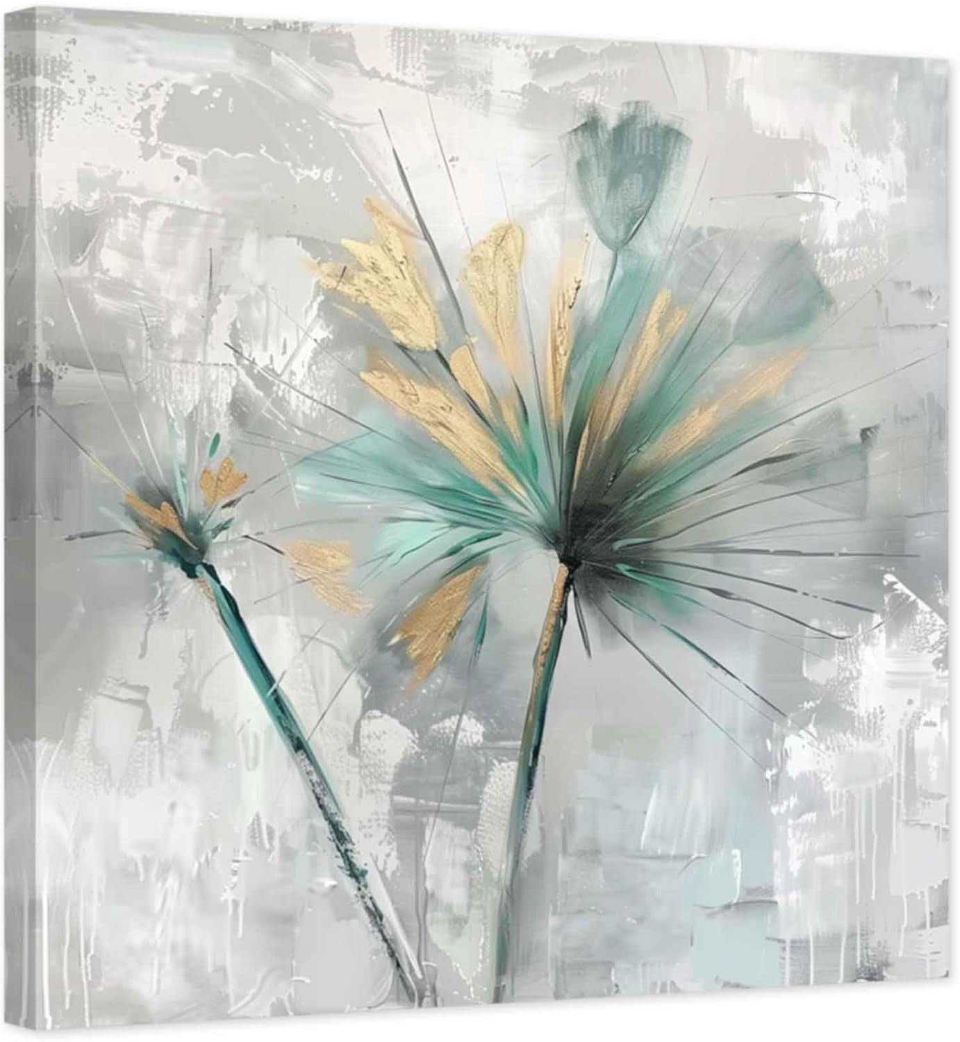 ZHONGYUTONG Teal Dandelion Canvas Wall Art Grey White Flower Pictures ...