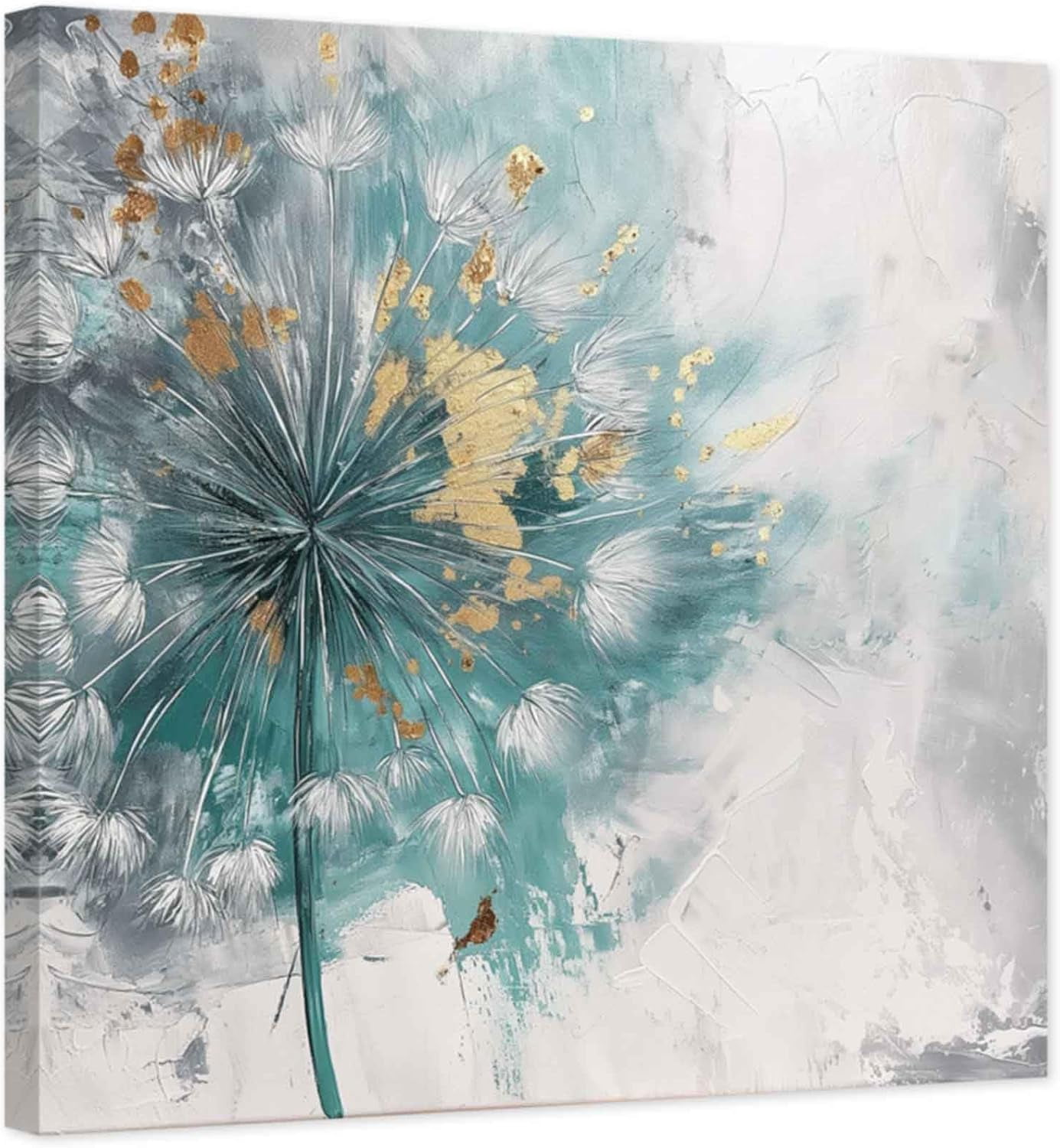 ZHONGYUTONG Teal Dandelion Canvas Wall Art Grey White Flower Pictures ...