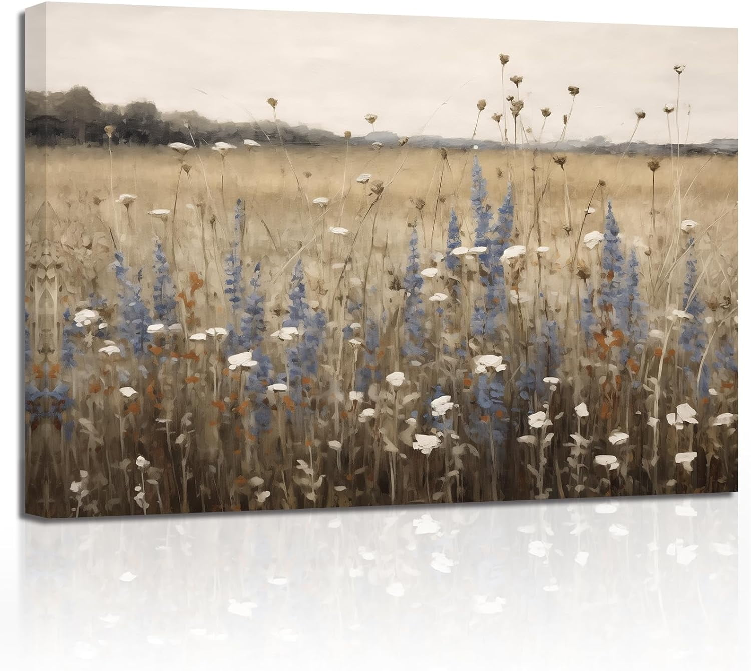 ZHONGYUTONG Vintage Landscape Wall Art Wildflower Field Meadow Painting ...