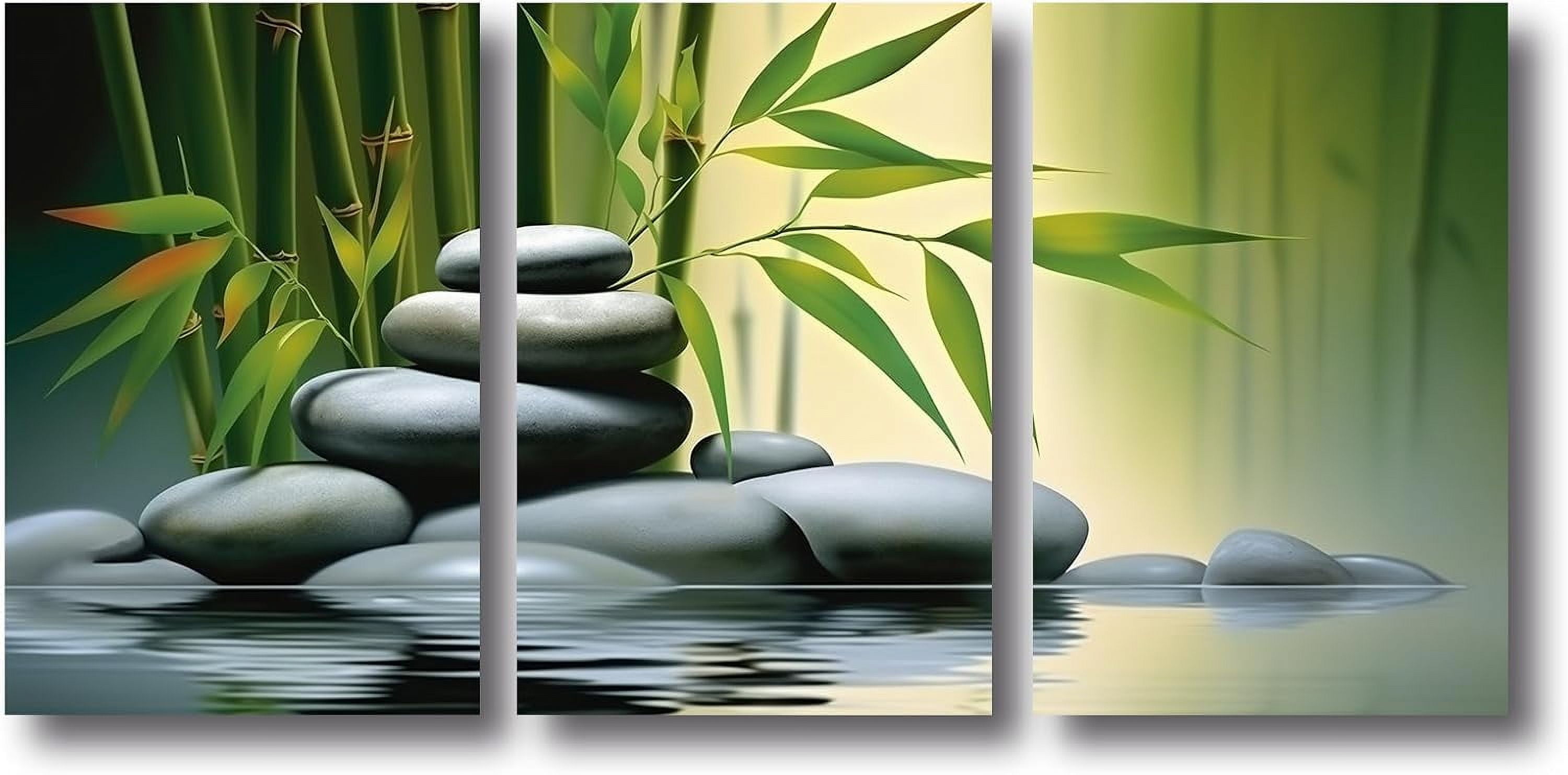 ZHONGYUTONG Zen Bathroom Wall Art 3 Pieces Stone Green Bamboo on Water ...