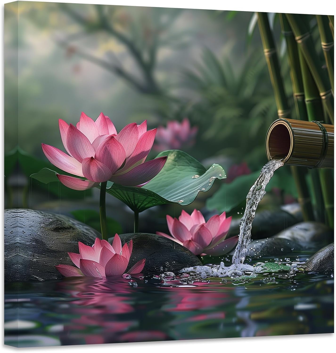 ZHONGYUTONG Zen Canvas Wall Art Lotus Flower Picture Prints Pink Water ...