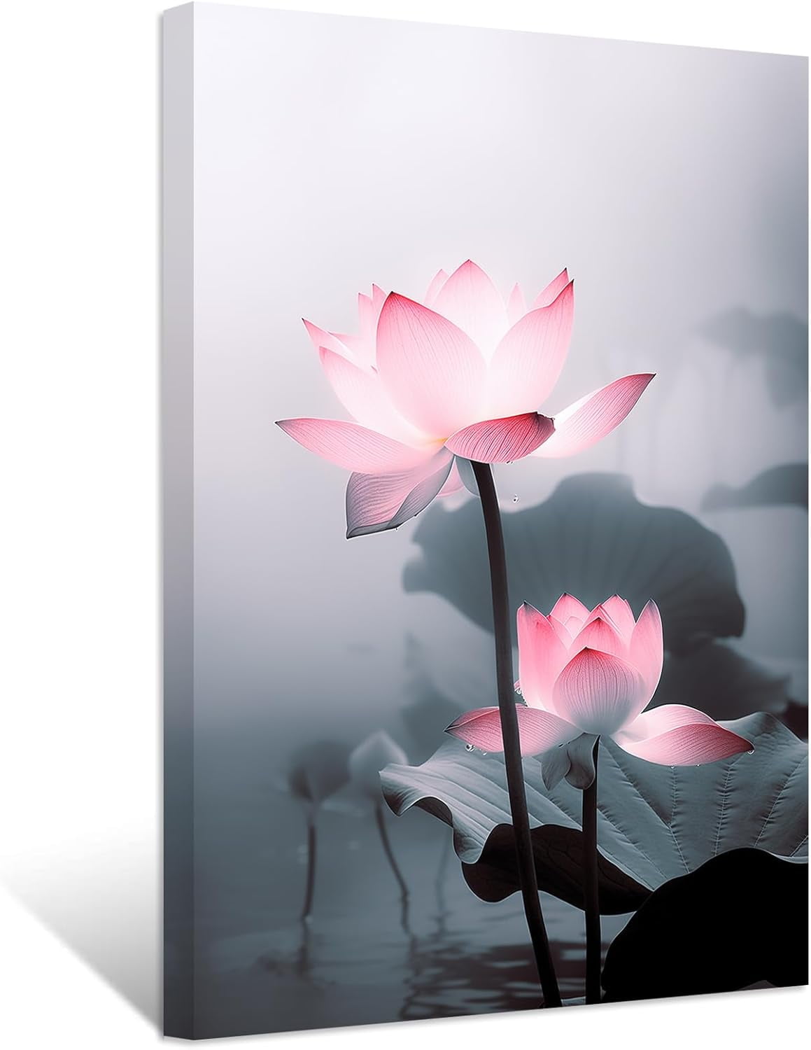 ZHONGYUTONG Zen Canvas Wall Art Pink Lotus Flower Leaf Paintings ...