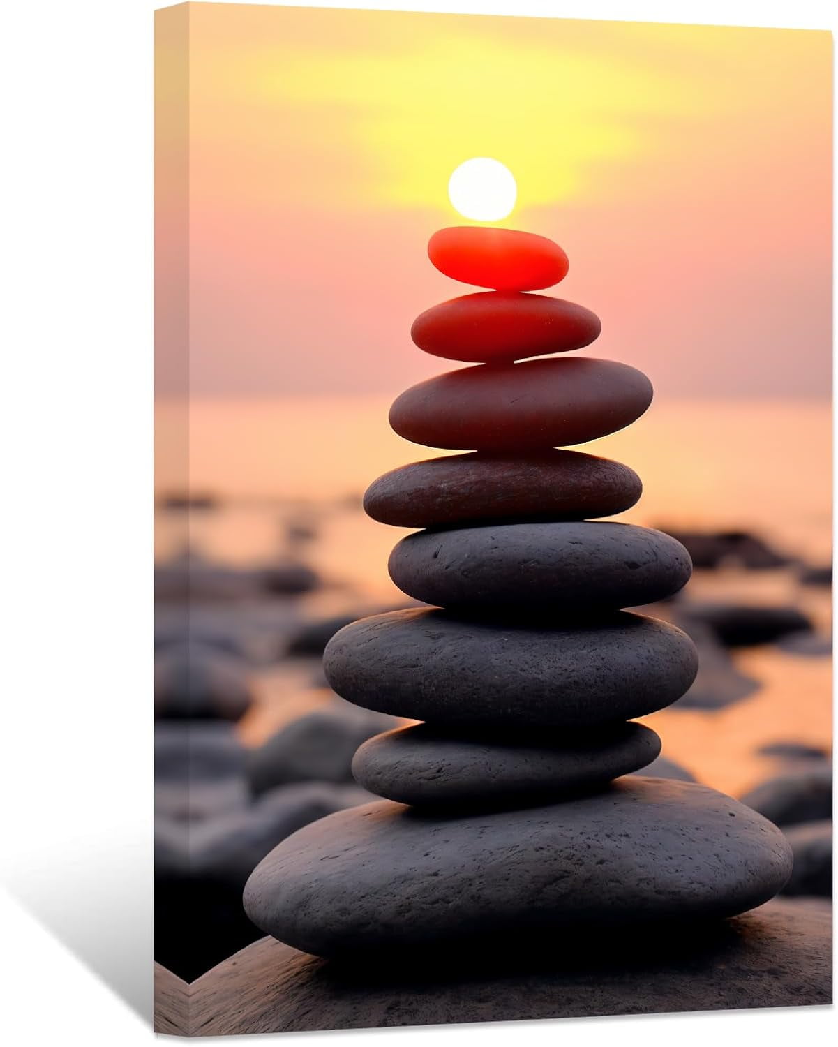 ZHONGYUTONG Zen Sunset Stone Wall Art Seaside Rocks Canvas Picture ...