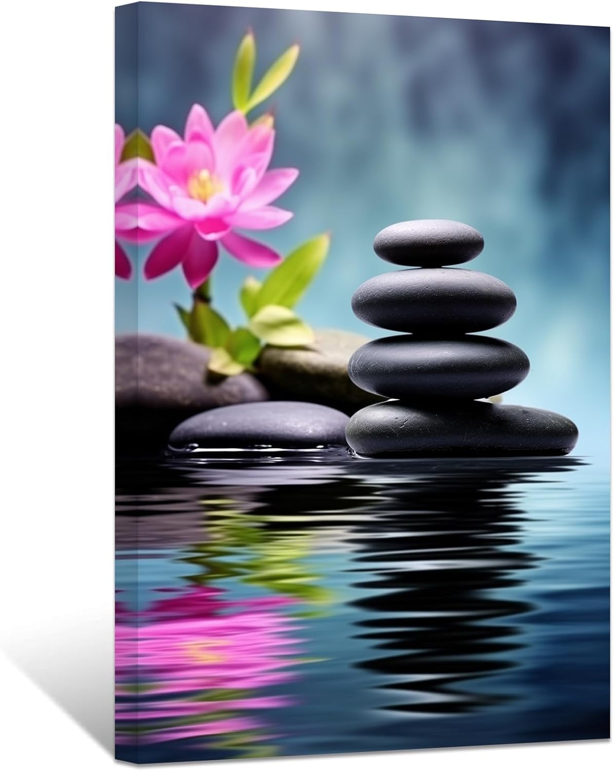 ZHONGYUTONG Zen Wall Art Stones Pink Lotus on Water Canvas Prints ...
