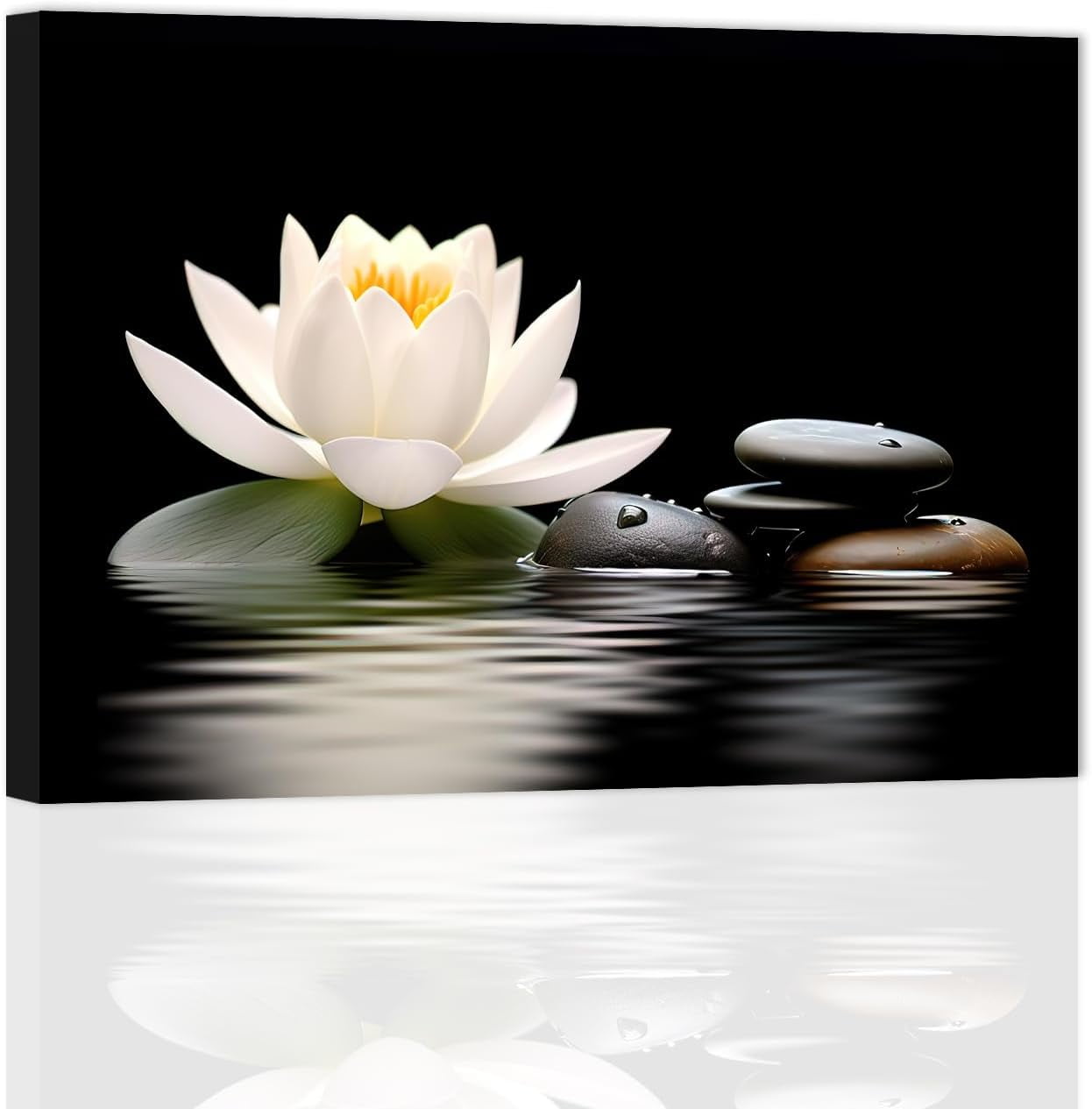 ZHONGYUTONG Zen Wall Art White Lotus Pictures Zen Stone Wall Decor ...