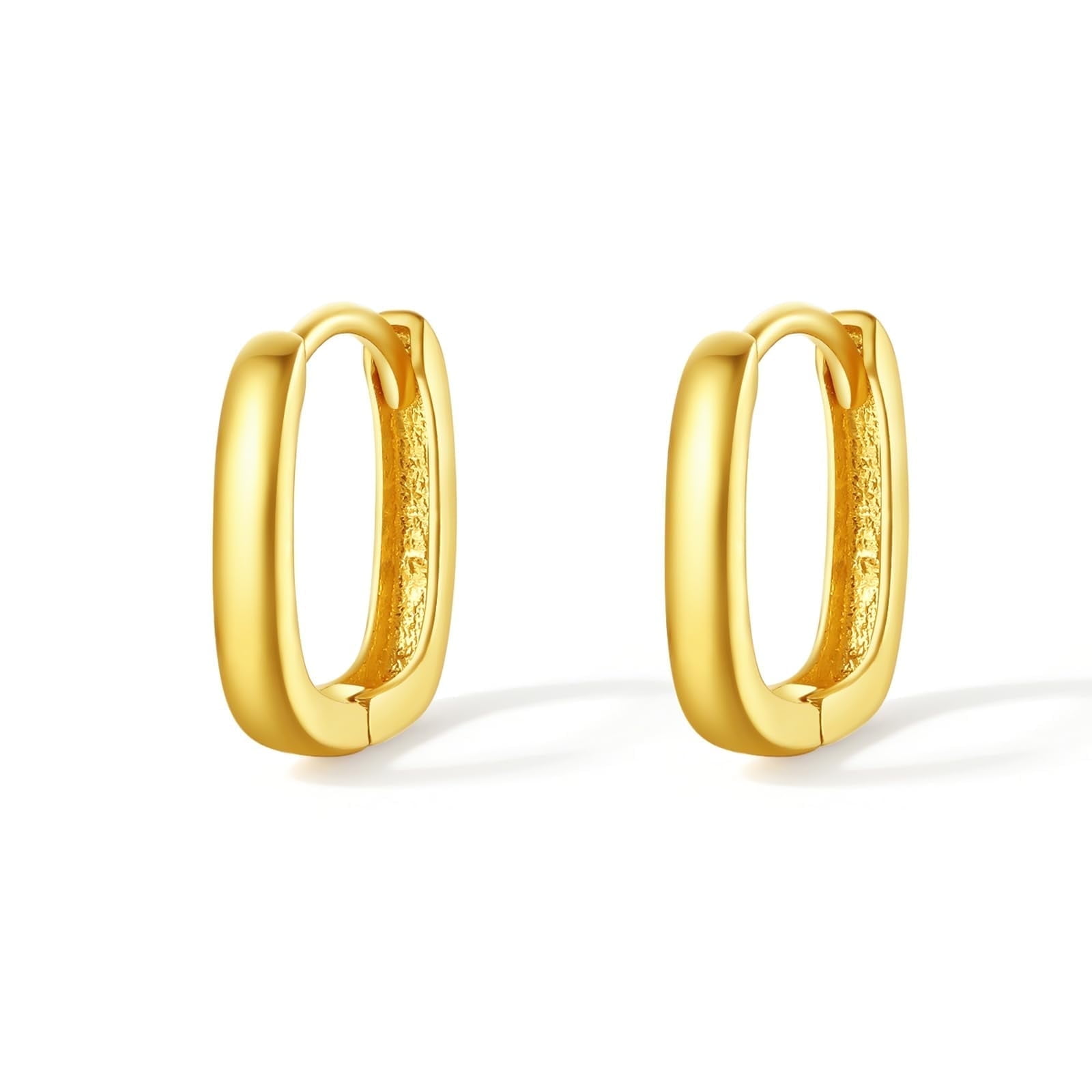 ZHOU LIU FU 18K Gold Hoop Earrings Minimalist Geometric Rectangular ...