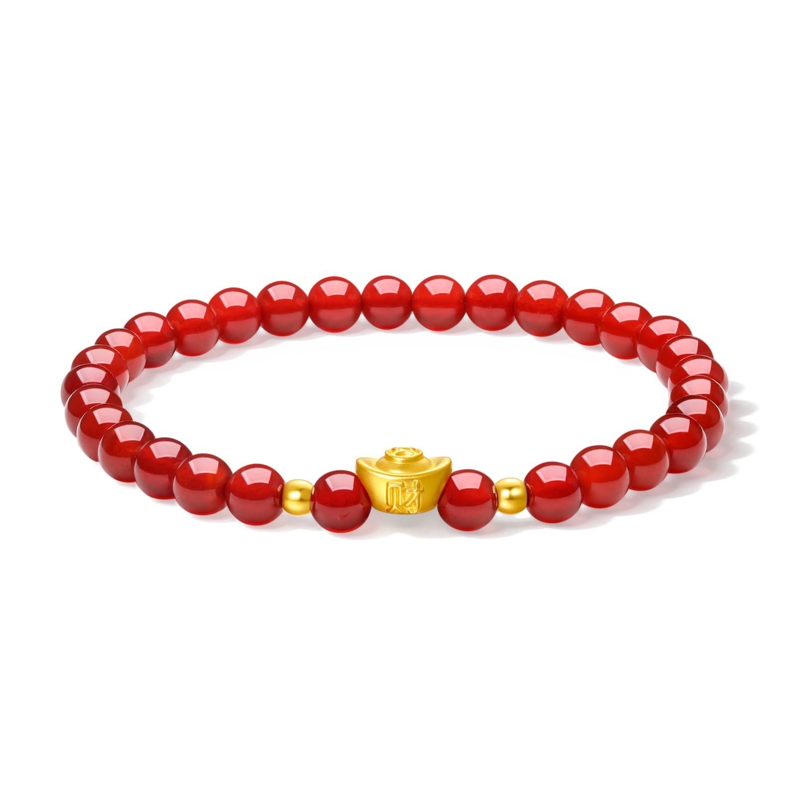 ZHOU LIU FU 24K Gold Yuanbao Charm Red Agate Bead Bracelets Lucky ...