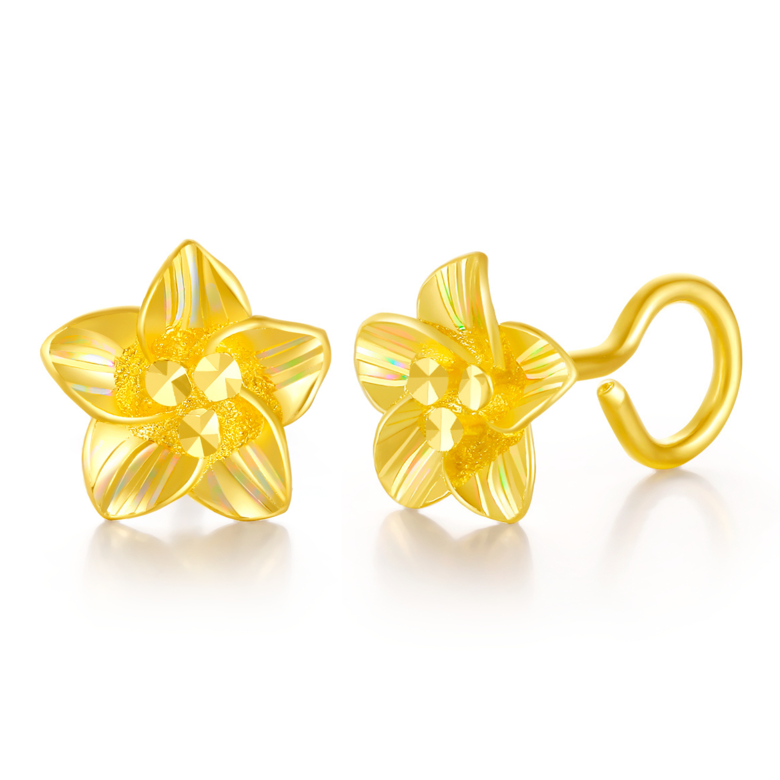 ZHOU LIU FU 24K Pure Gold Earrings Colorful Drawn Wire Craft Floral ...