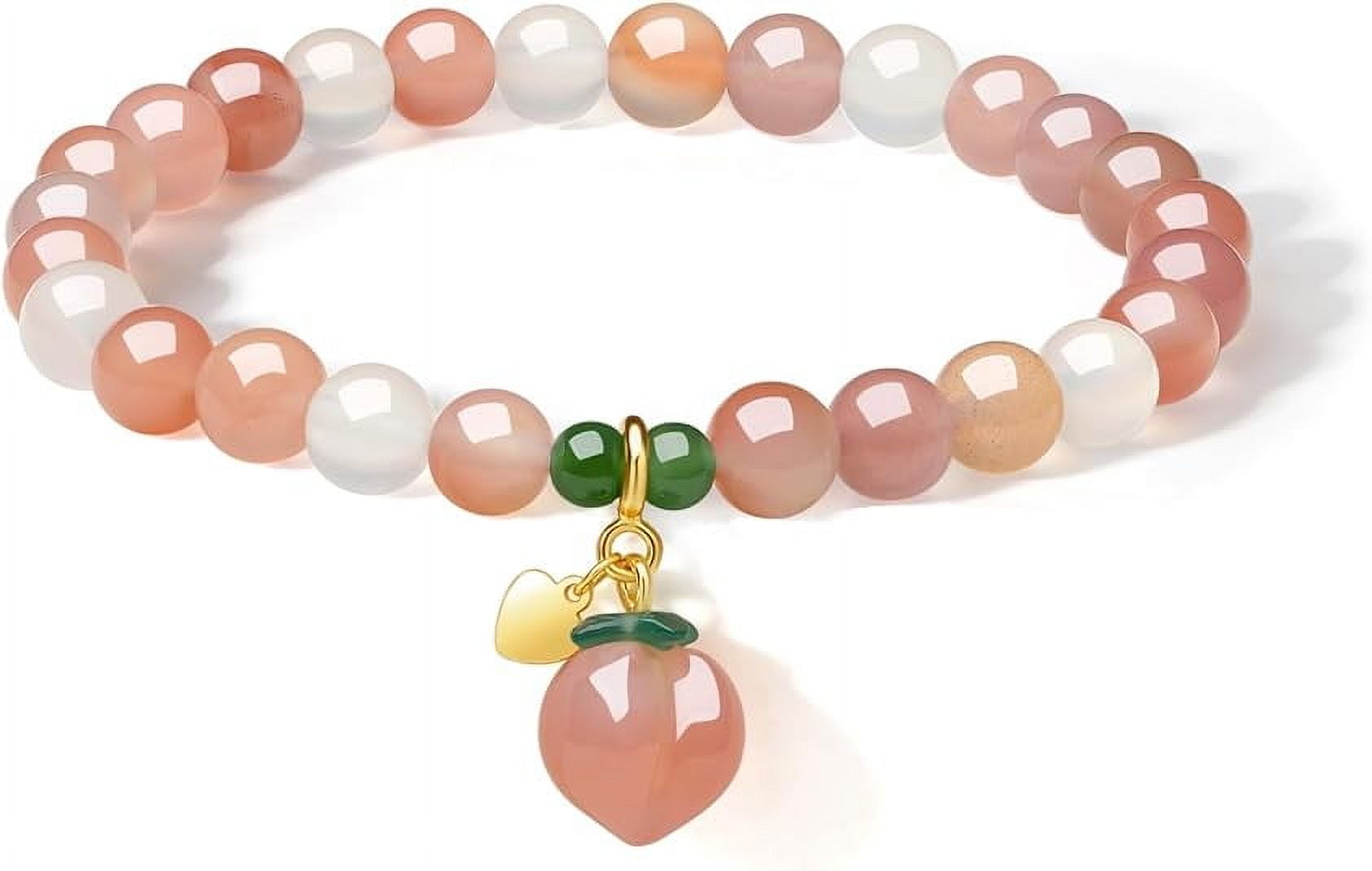 ZHOU LIU FU Sterling Silver Beaded Bracelet for Women Pink Agate ...