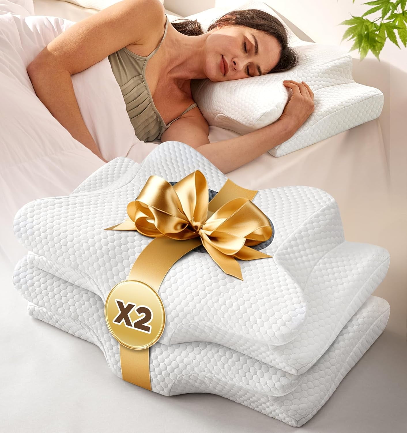 ZHOUB 2 Pack Value Bundle Cervical Neck Pillow for Sleeping, Ergonomic ...