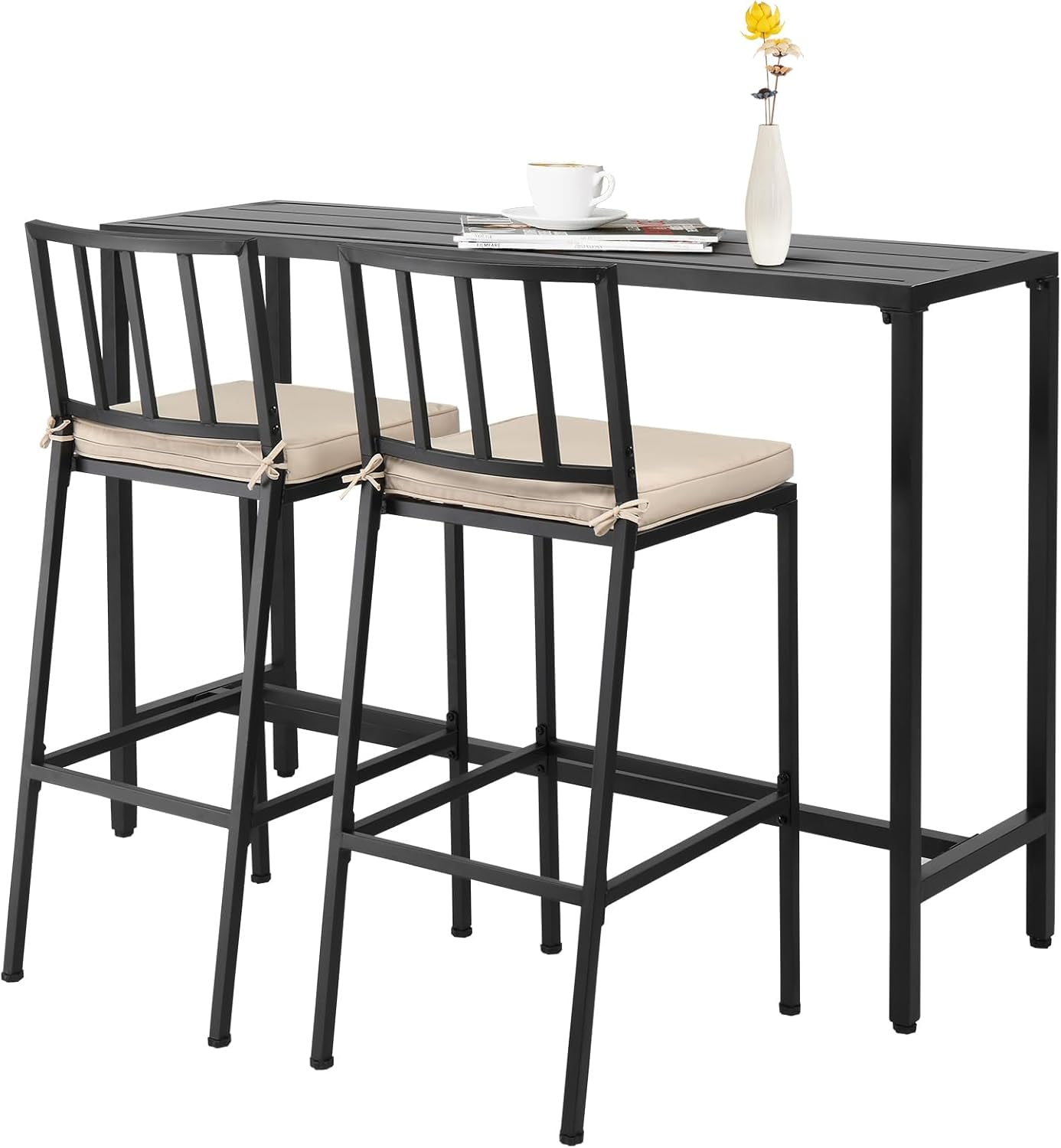 ZHOUB 3Pcs Outdoor Patio Bar Set, Rectangular Pub Height High Top Bar ...